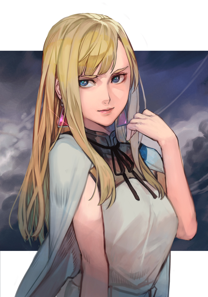The Big Imageboard Tbib 1girl Blonde Hair Blue Eyes Breasts Cape