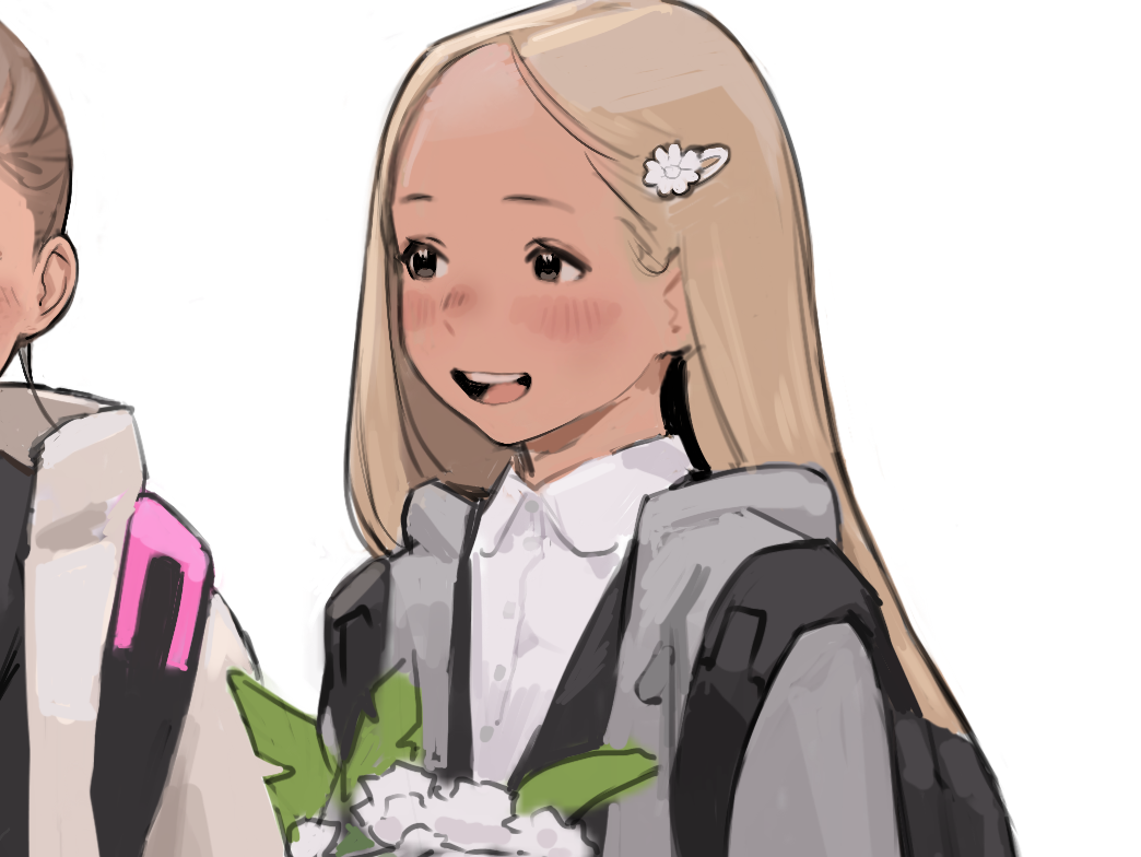 The Big ImageBoard (TBIB) - 2girls :d backpack bag black bag black eyes blonde hair bouquet ...