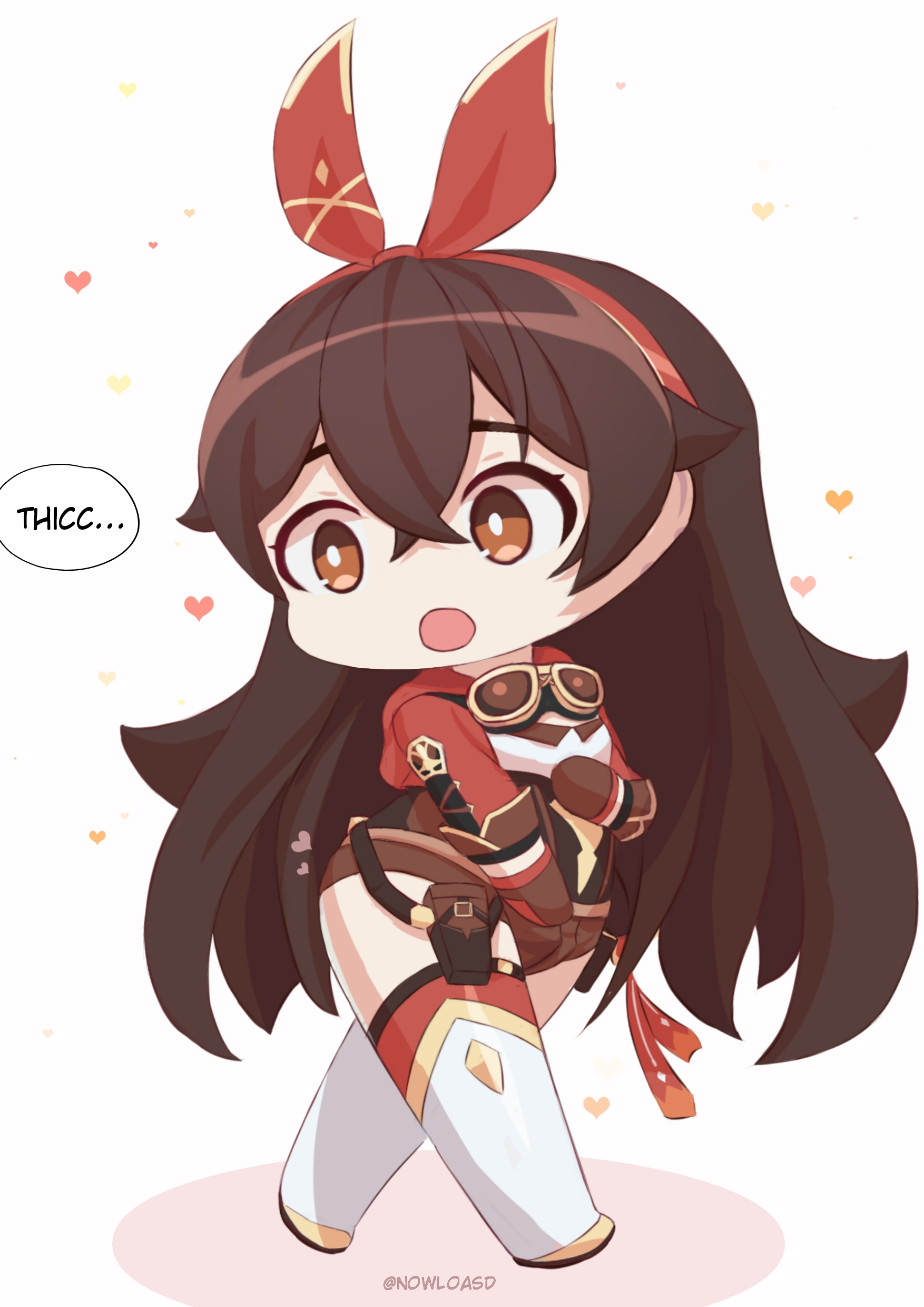 The Big ImageBoard (TBIB) - 1girl :o absurdres amber (genshin impact) bow brown gloves brown ...