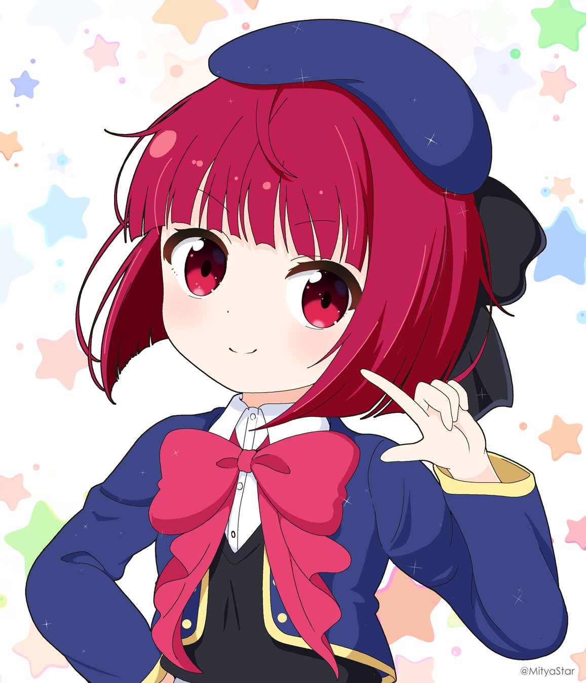 The Big ImageBoard (TBIB) - 1girl arima kana beret black bow black vest blue hat blue jacket ...