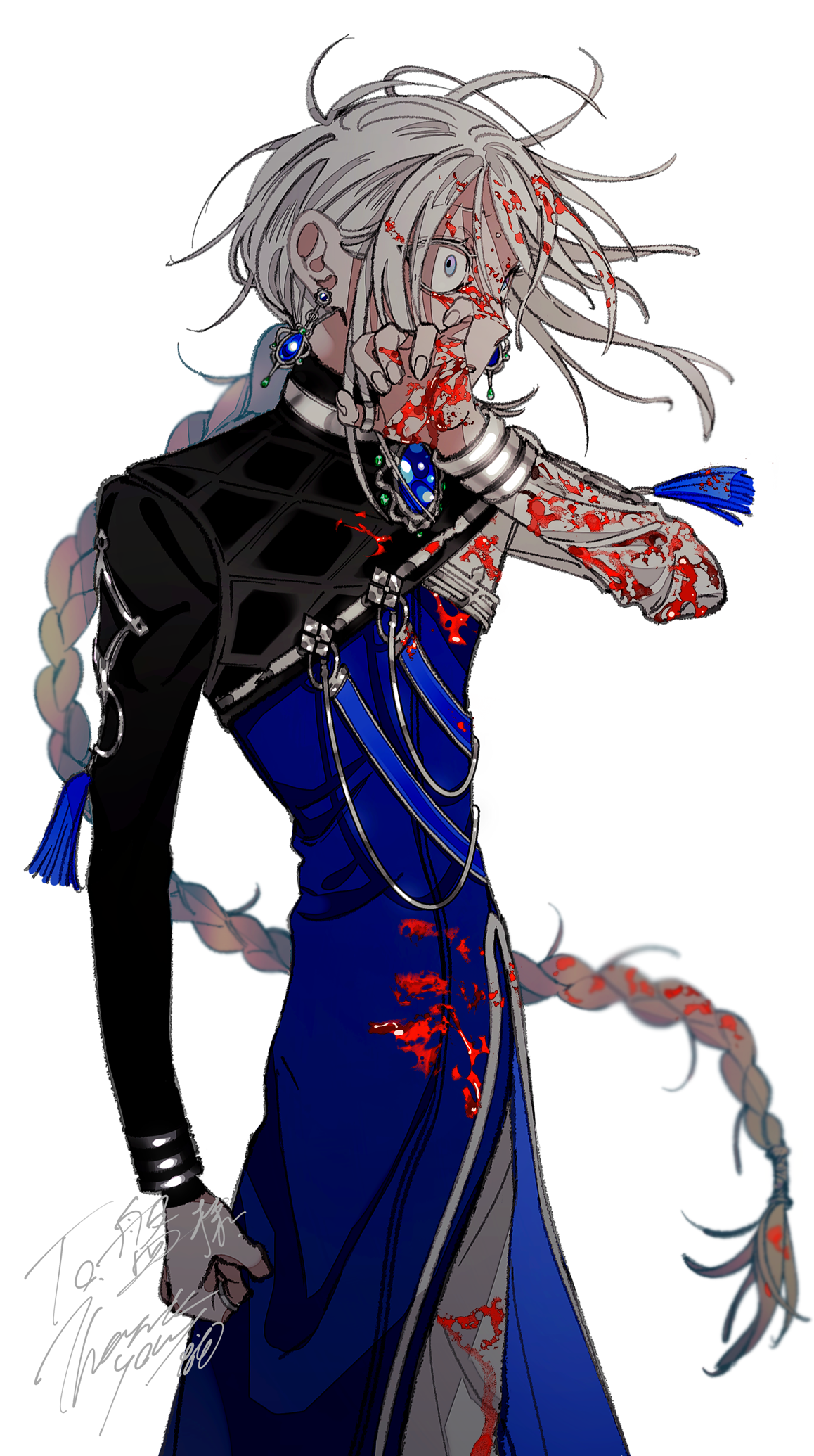 The Big ImageBoard (TBIB) - 1boy arm at side black robe blood blood in ...