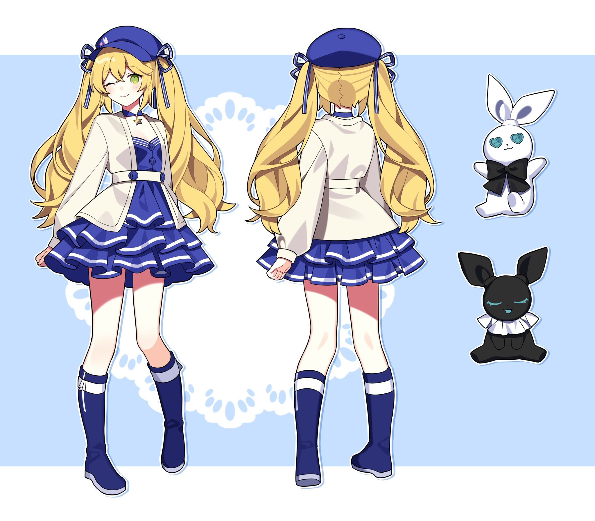 The Big ImageBoard (TBIB) - 1girl blonde hair blue background blue dress blue footwear blue ...