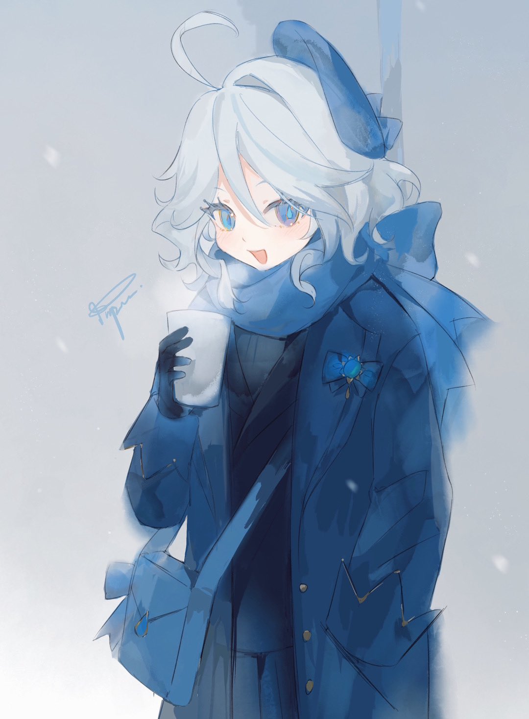 The Big ImageBoard (TBIB) - 1girl ahoge bag blue coat blue eyes blue hair blue headwear coat ...