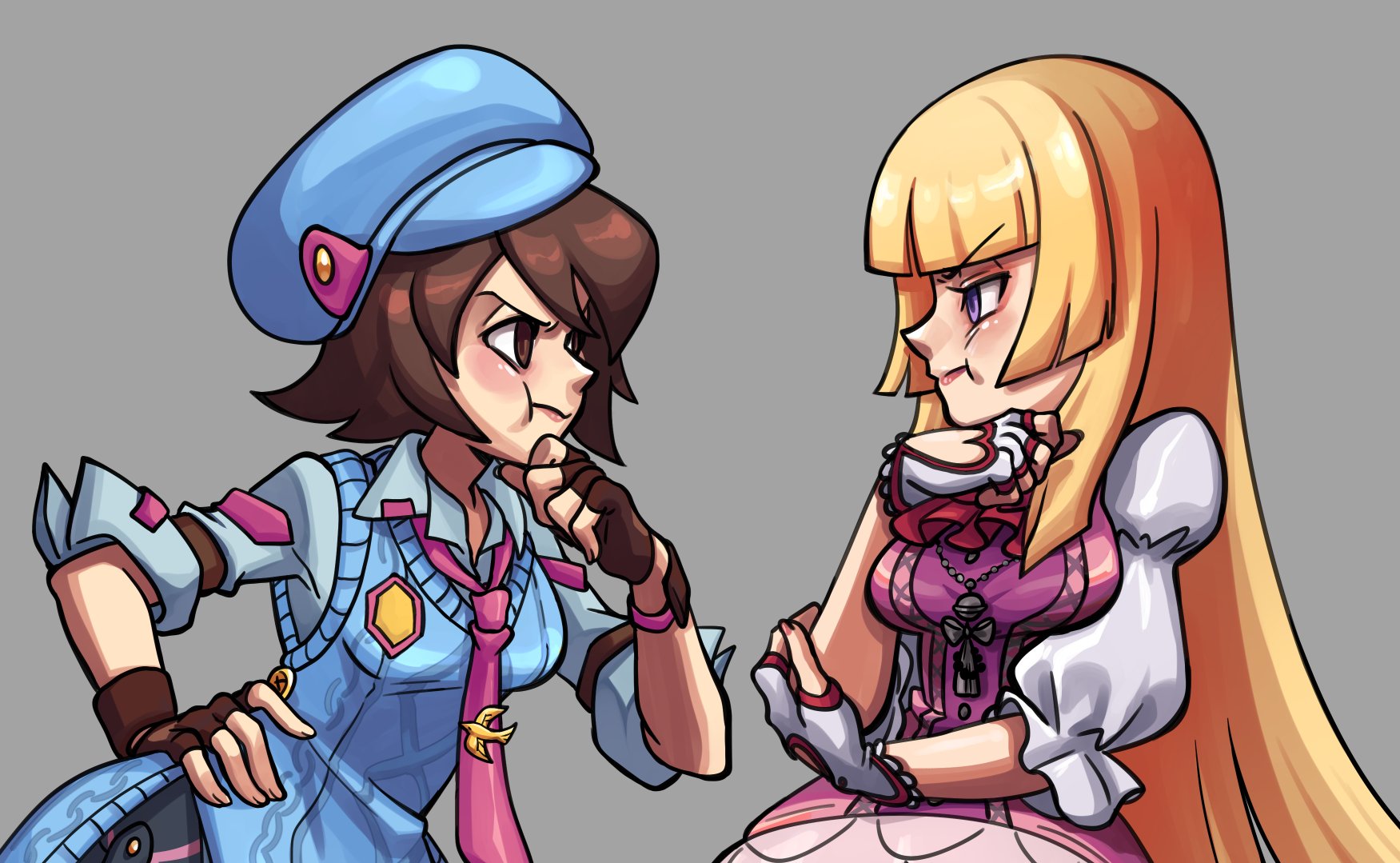 The Big ImageBoard (TBIB) - 2girls blonde hair blue hat blue sweater breasts brown eyes brown ...