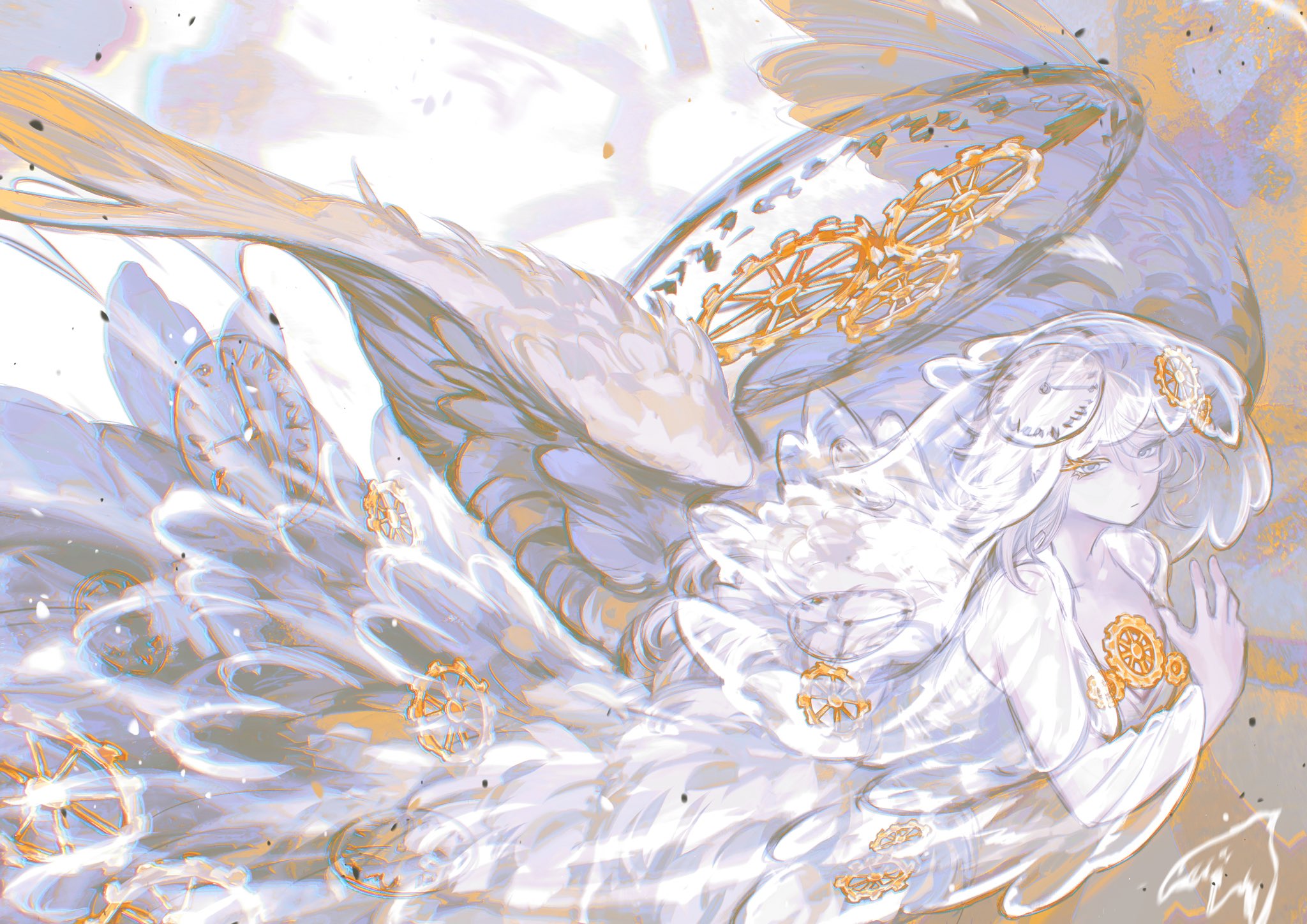 The Big ImageBoard (TBIB) - 1girl angel angel wings blue eyes clock ...