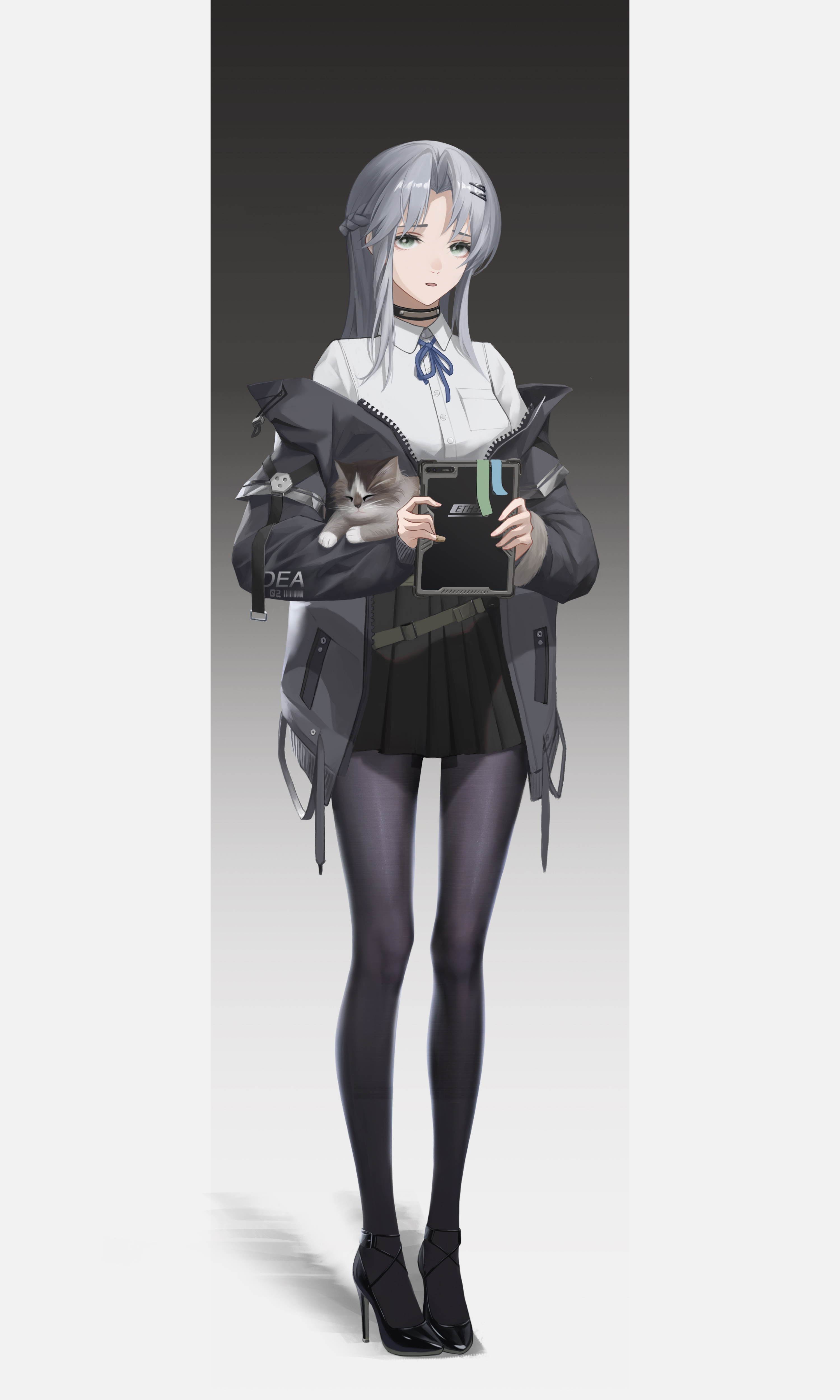 The Big ImageBoard (TBIB) - 1girl absurdres animal black jacket black pantyhose black skirt cat ...