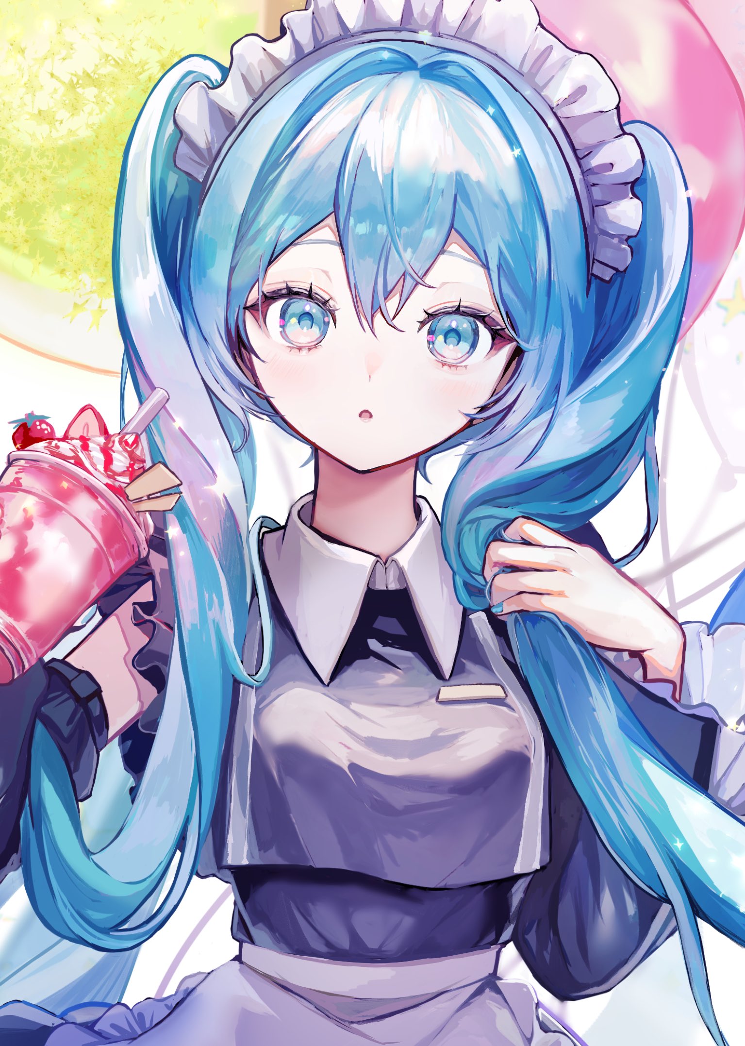 The Big ImageBoard (TBIB) - 1girl :o apron aqua eyes aqua hair aqua ...