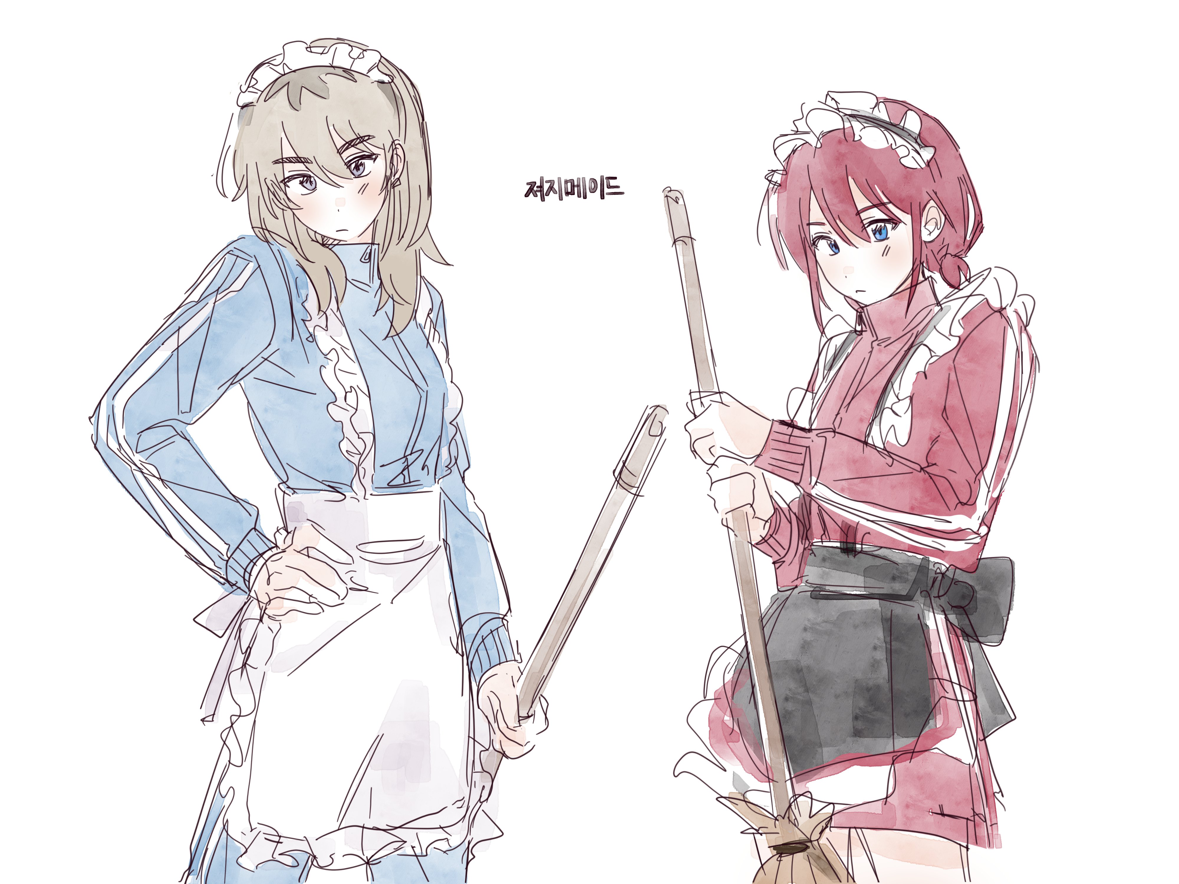 The Big ImageBoard (TBIB) - 2girls absurdres apron black apron blue ...