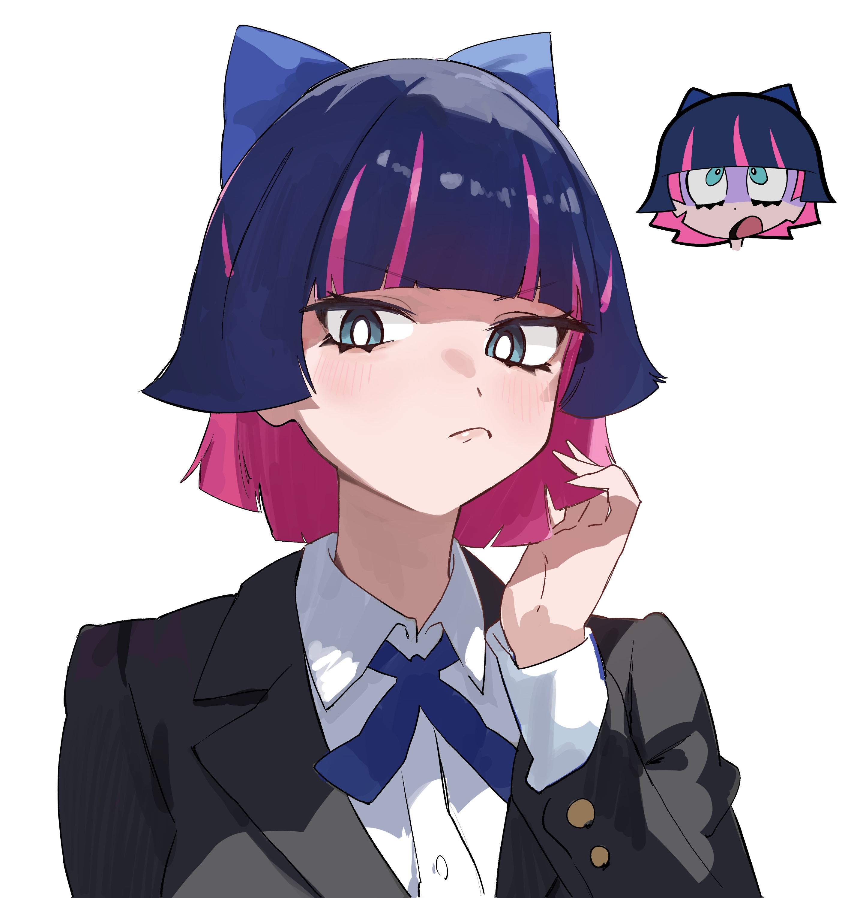 The Big ImageBoard (TBIB) - 1girl absurdres black jacket blue bow blue ribbon blush bow collared ...