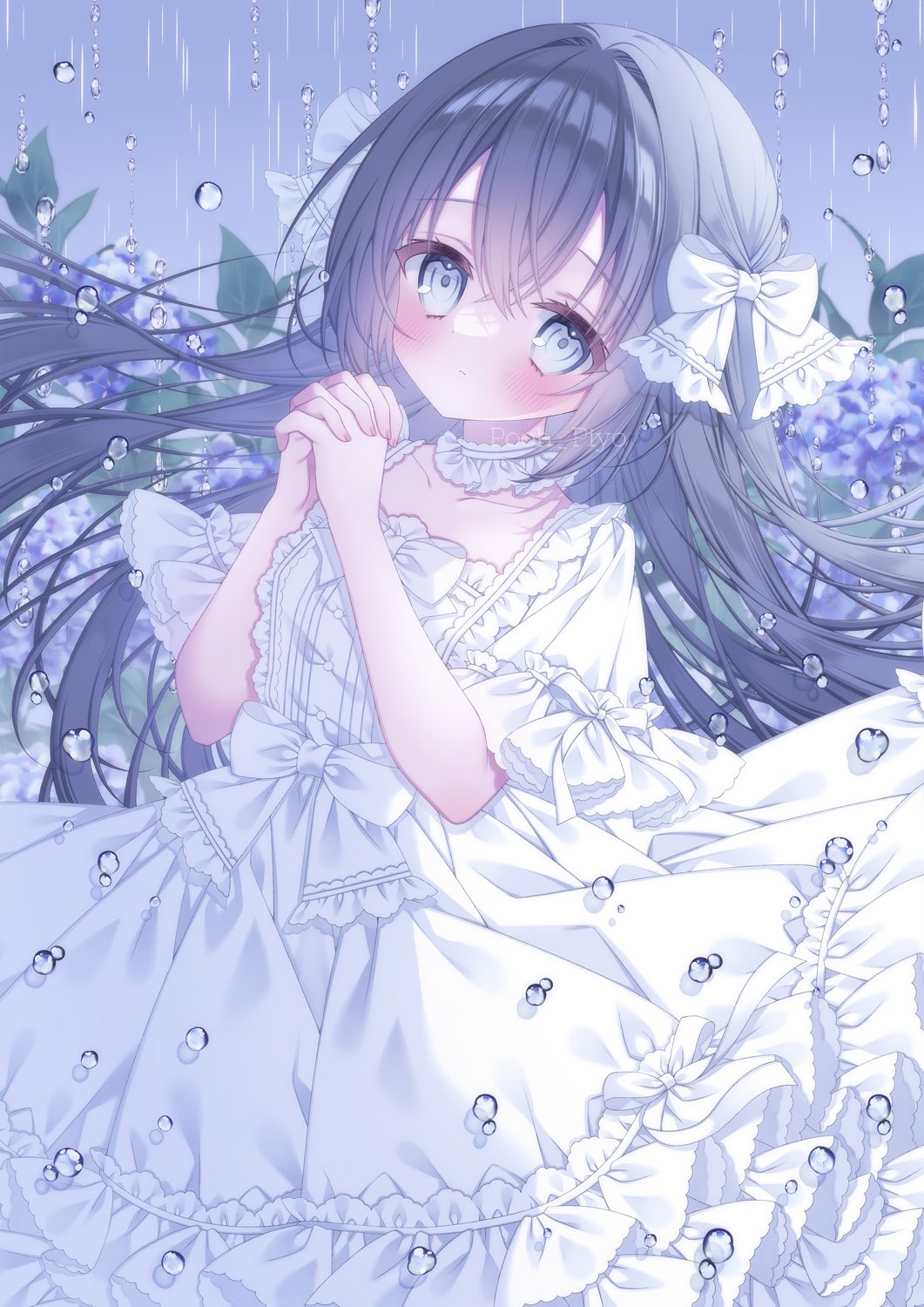 The Big ImageBoard (TBIB) - 1girl artist name blue eyes blue flower blue hair blush bow bowtie ...