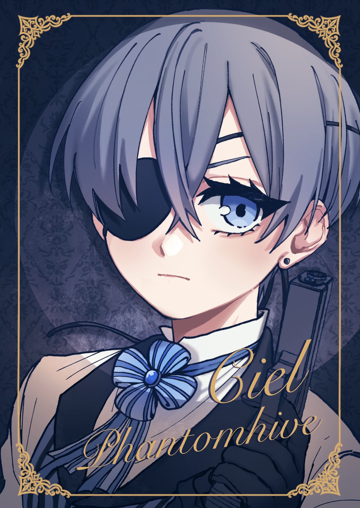 The Big ImageBoard (TBIB) - 1boy bishounen blue background blue eyes blue hair blue ribbon ...
