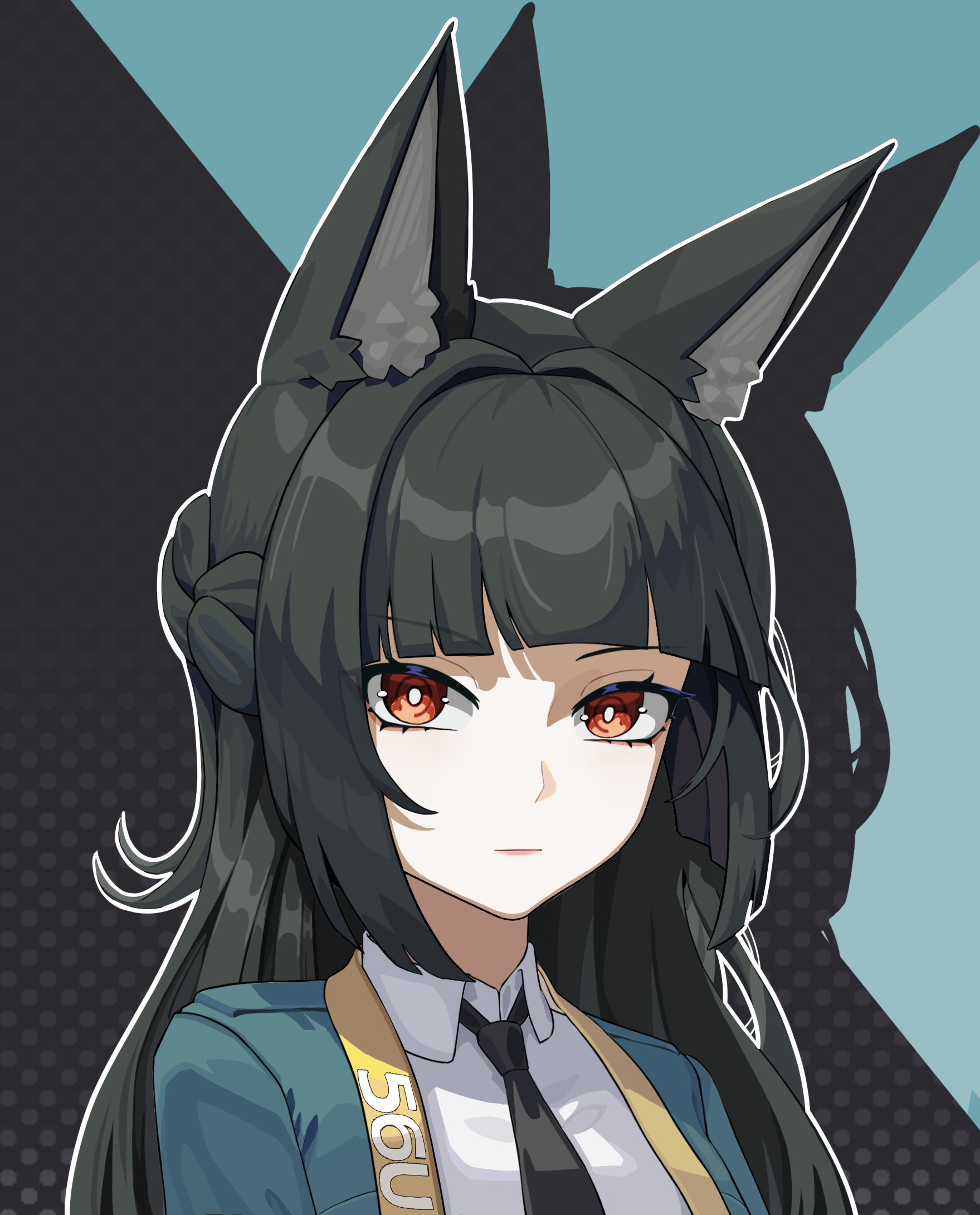 The Big ImageBoard (TBIB) - 1girl animal ears black background black hair black necktie blue ...