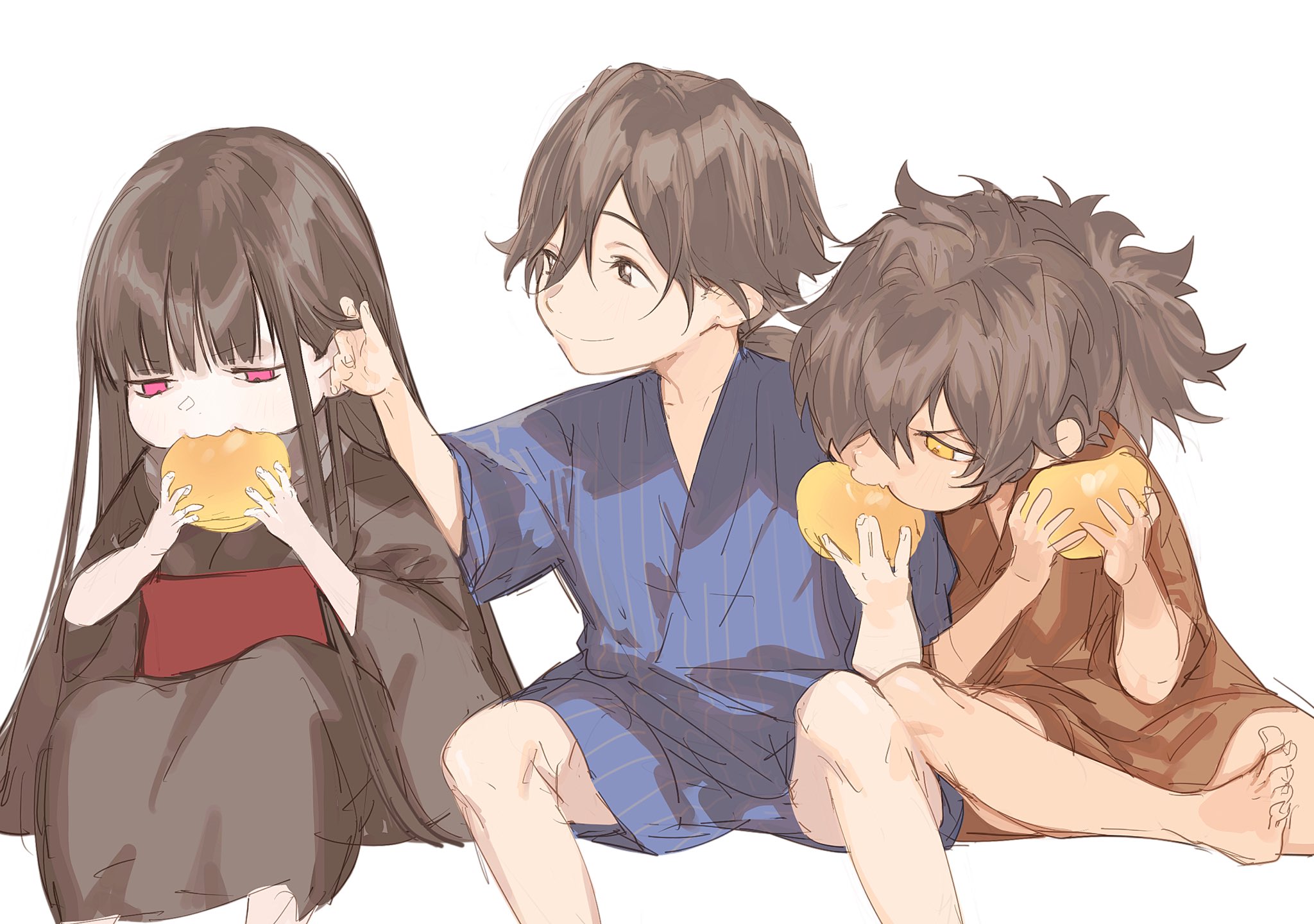 The Big ImageBoard (TBIB) - 1girl 2boys adjusting another's hair aged down black eyes black hair ...