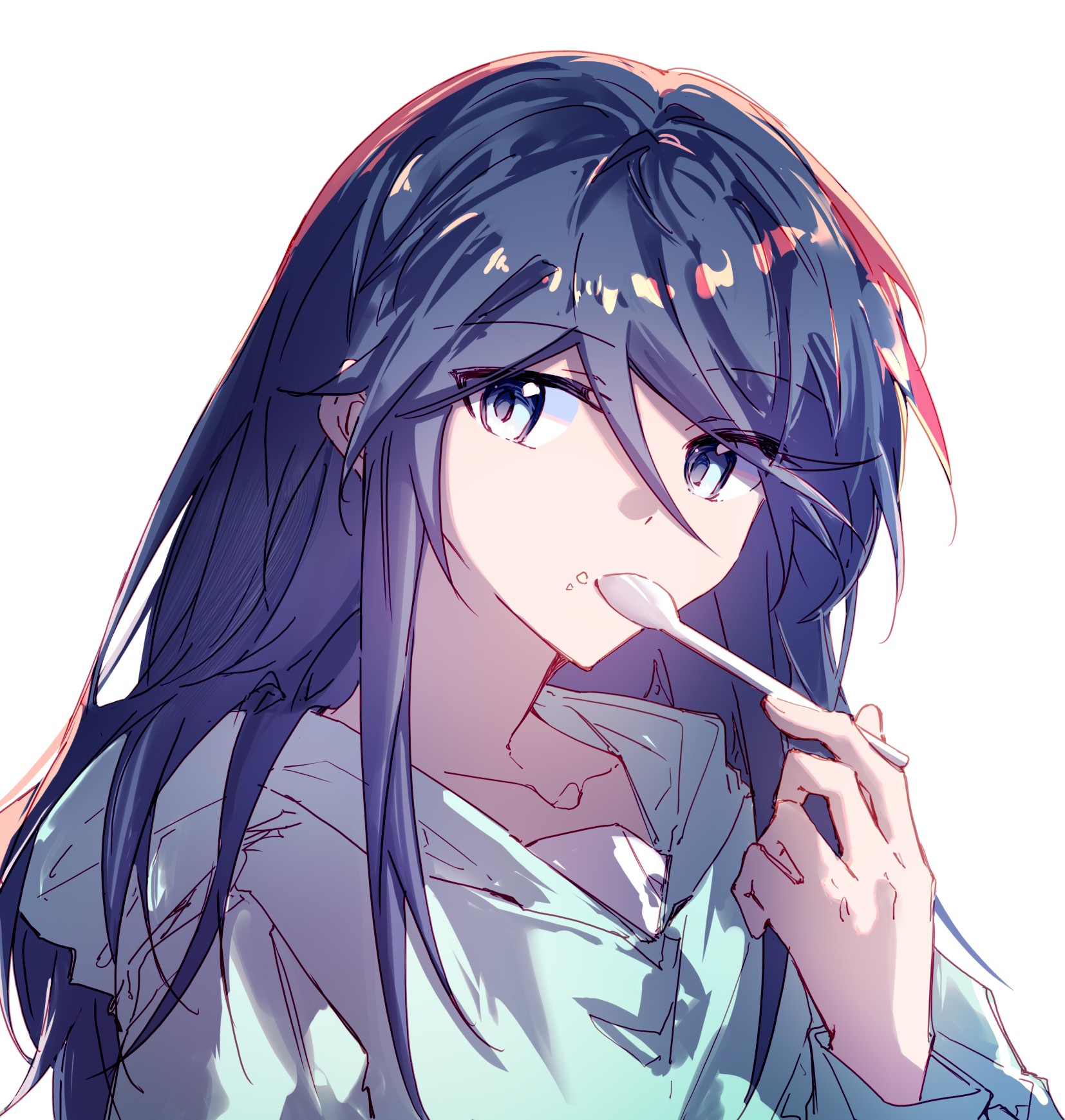 The Big ImageBoard (TBIB) - 1girl blue eyes blue hair blue hoodie hair between eyes hibioes ...