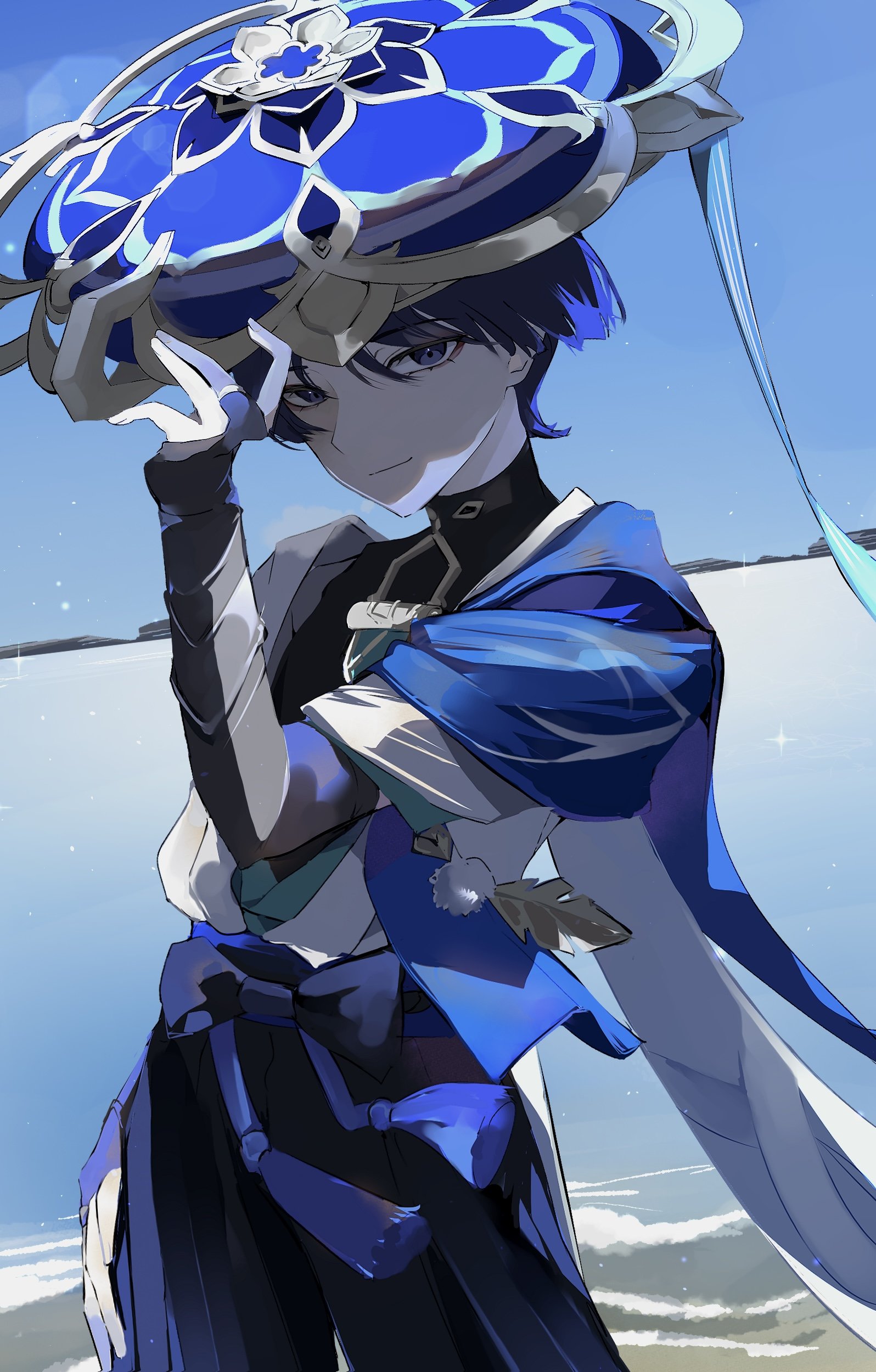 The Big ImageBoard (TBIB) - 1boy absurdres aqua kimono aqua sleeves armor black bodysuit black ...