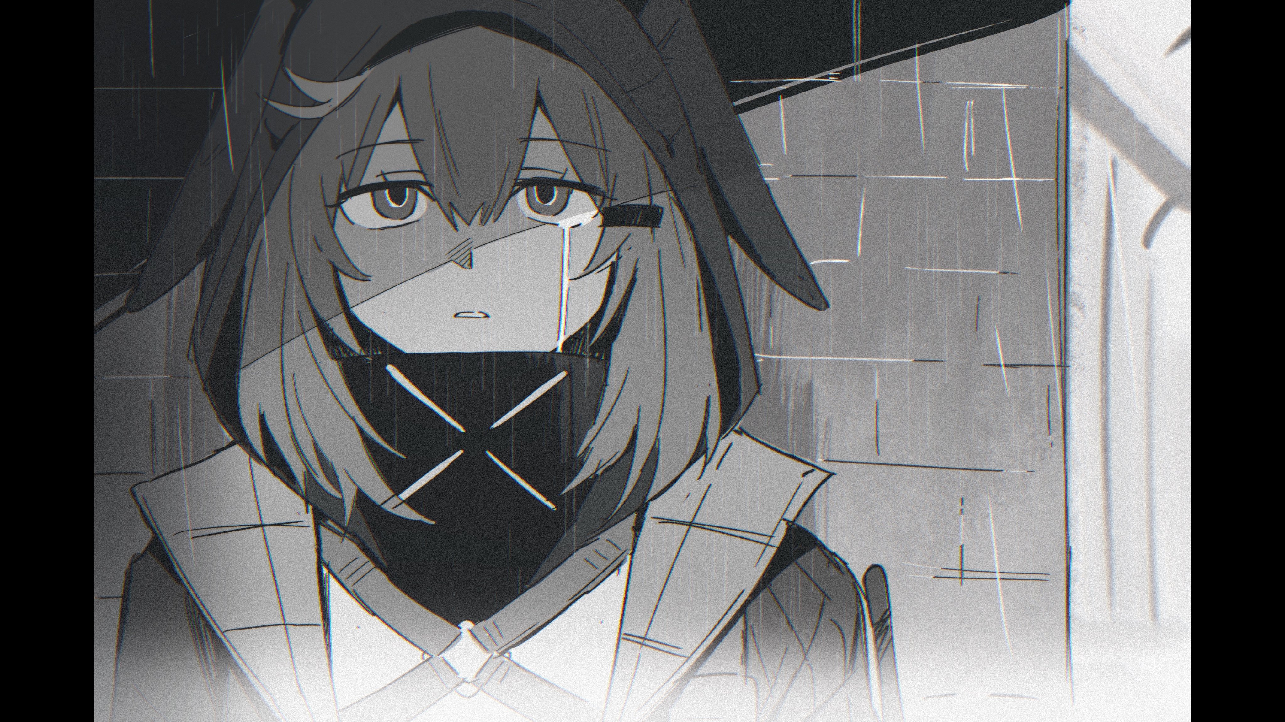 The Big ImageBoard (TBIB) - 1girl absurdres animal ears animal hood arknights brick wall ...