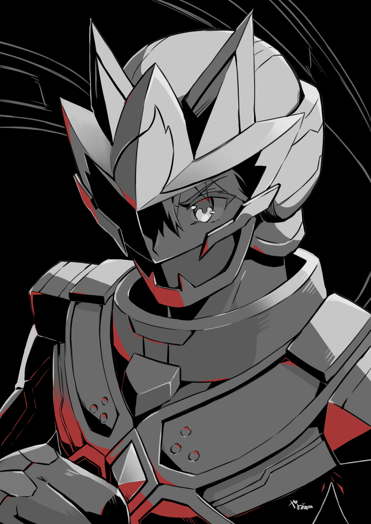 The Big ImageBoard (TBIB) - 1boy armor asagaki toogo black armor black background black helmet ...