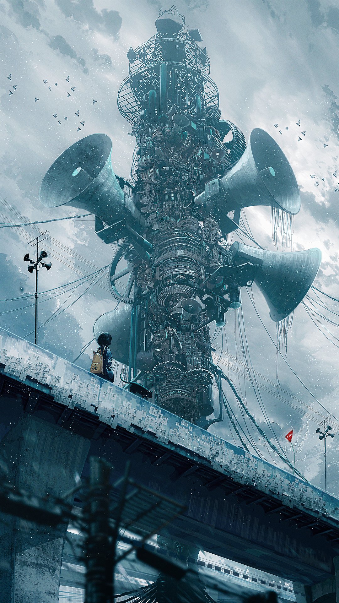 The Big ImageBoard (TBIB) - 1girl backpack bag bird black hair bridge brown bag cat chooco ...