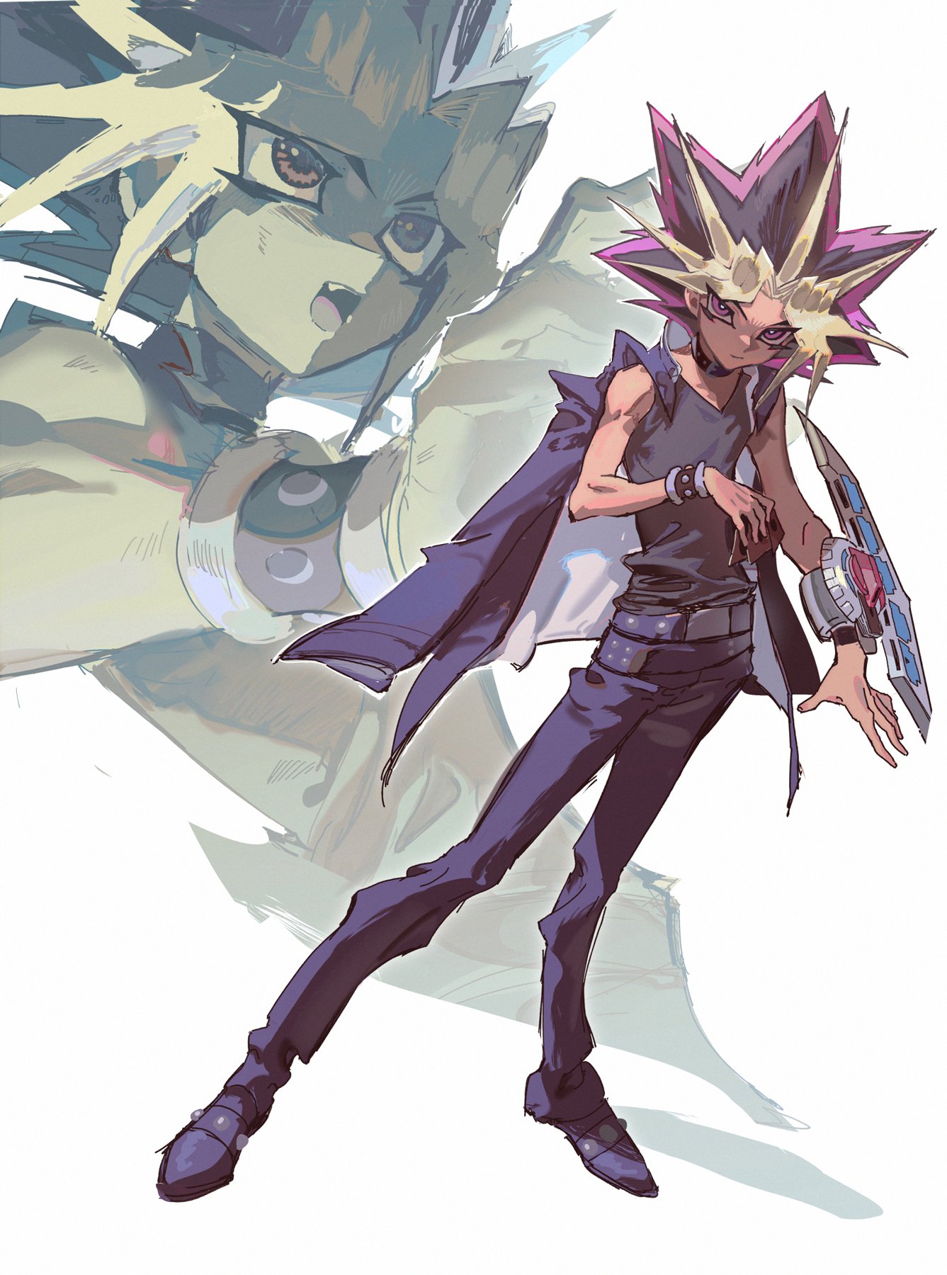 The Big ImageBoard (TBIB) - 1boy bare shoulders black hair black shirt blonde hair blue jacket ...