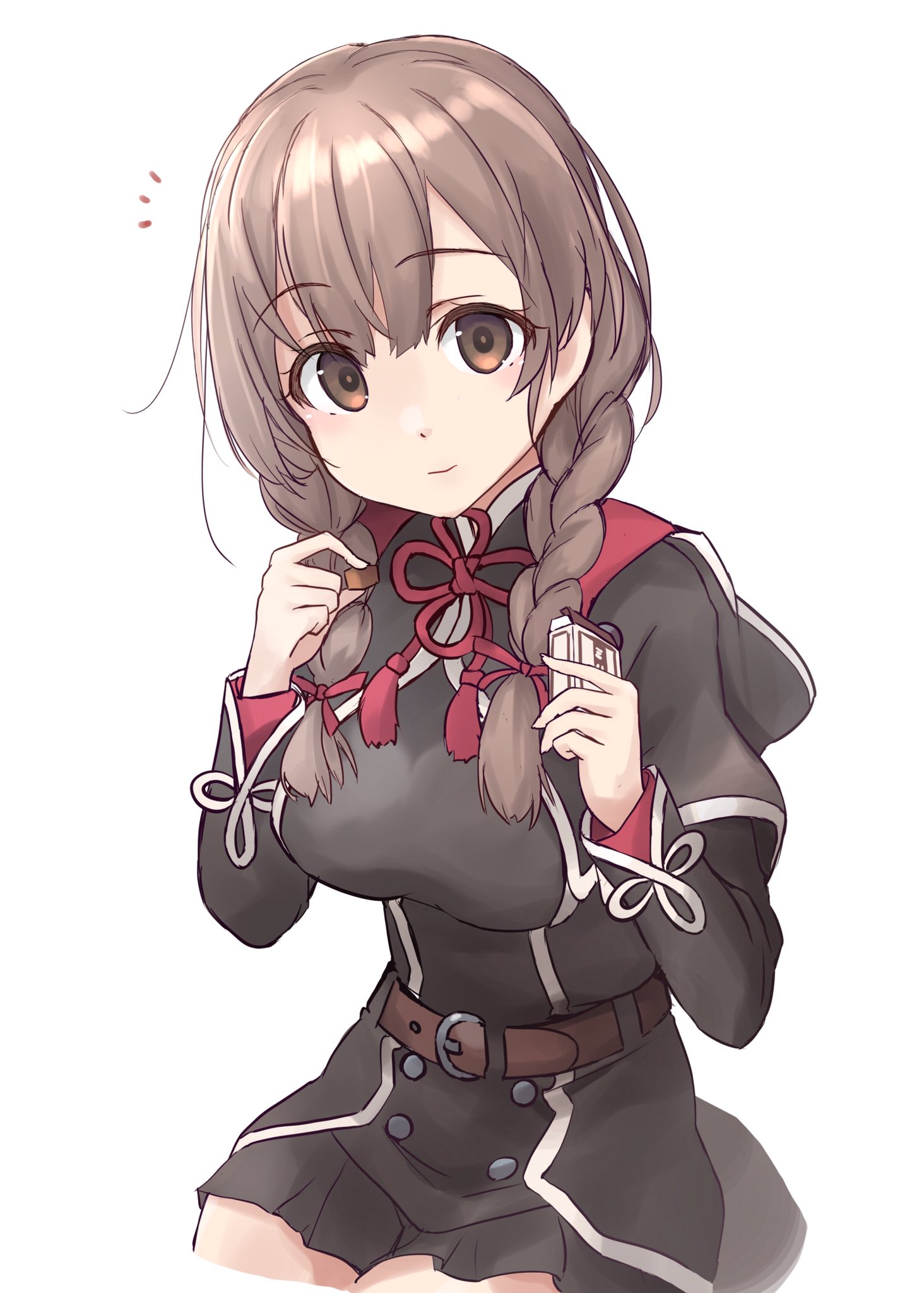 The Big ImageBoard (TBIB) - 1girl belt black capelet black dress braid breasts brown belt brown ...