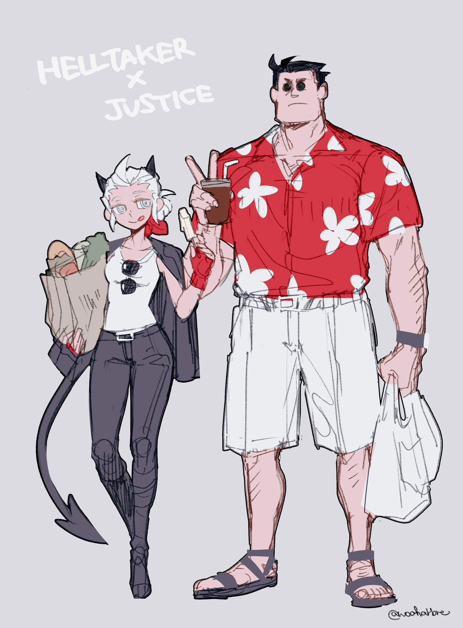 The Big ImageBoard (TBIB) - 1boy 1girl :q bag black hair black horns ...