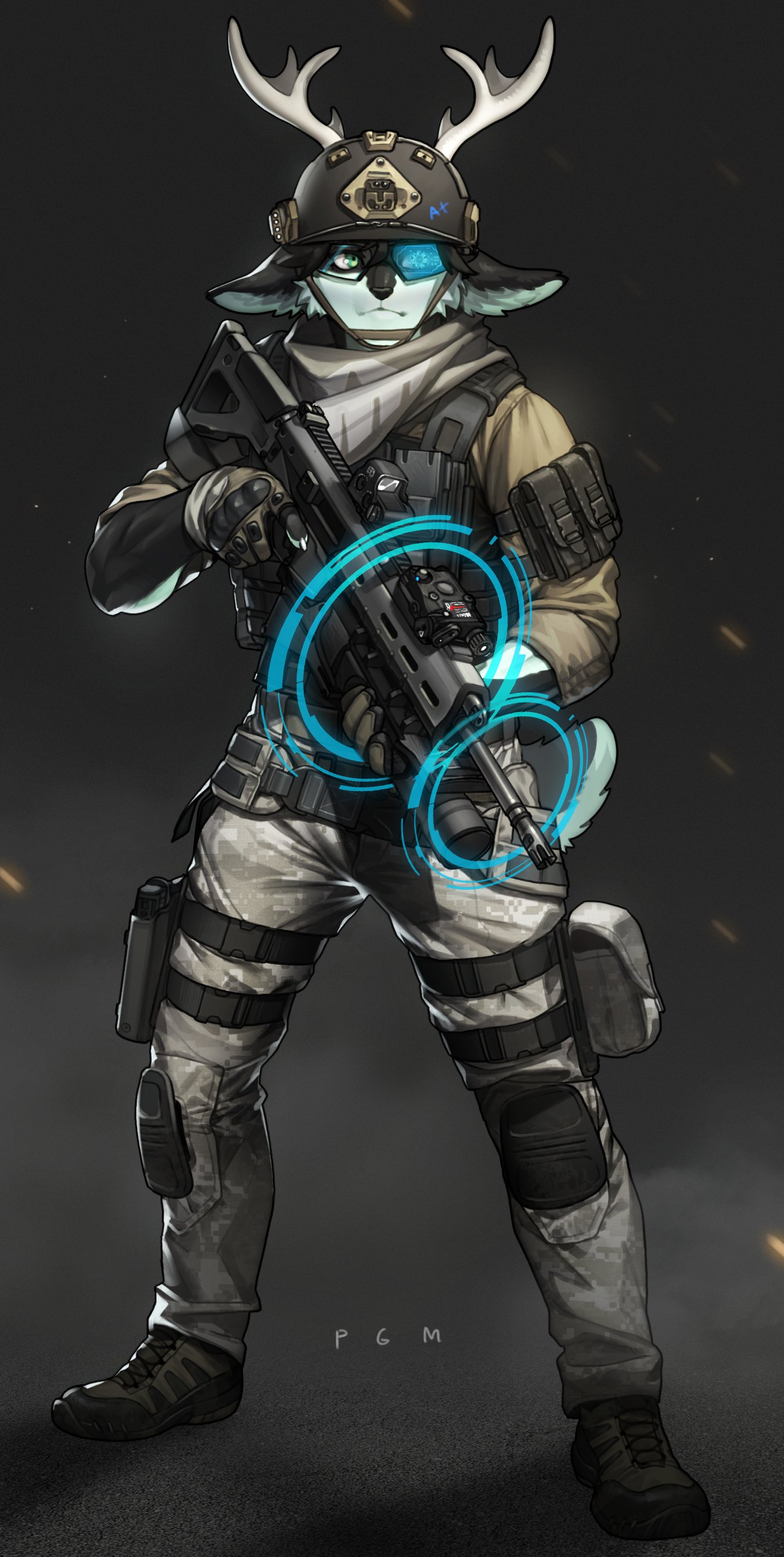 The Big ImageBoard (TBIB) - 2021 absurd res anthro antlers armor assault rifle bottomwear ...