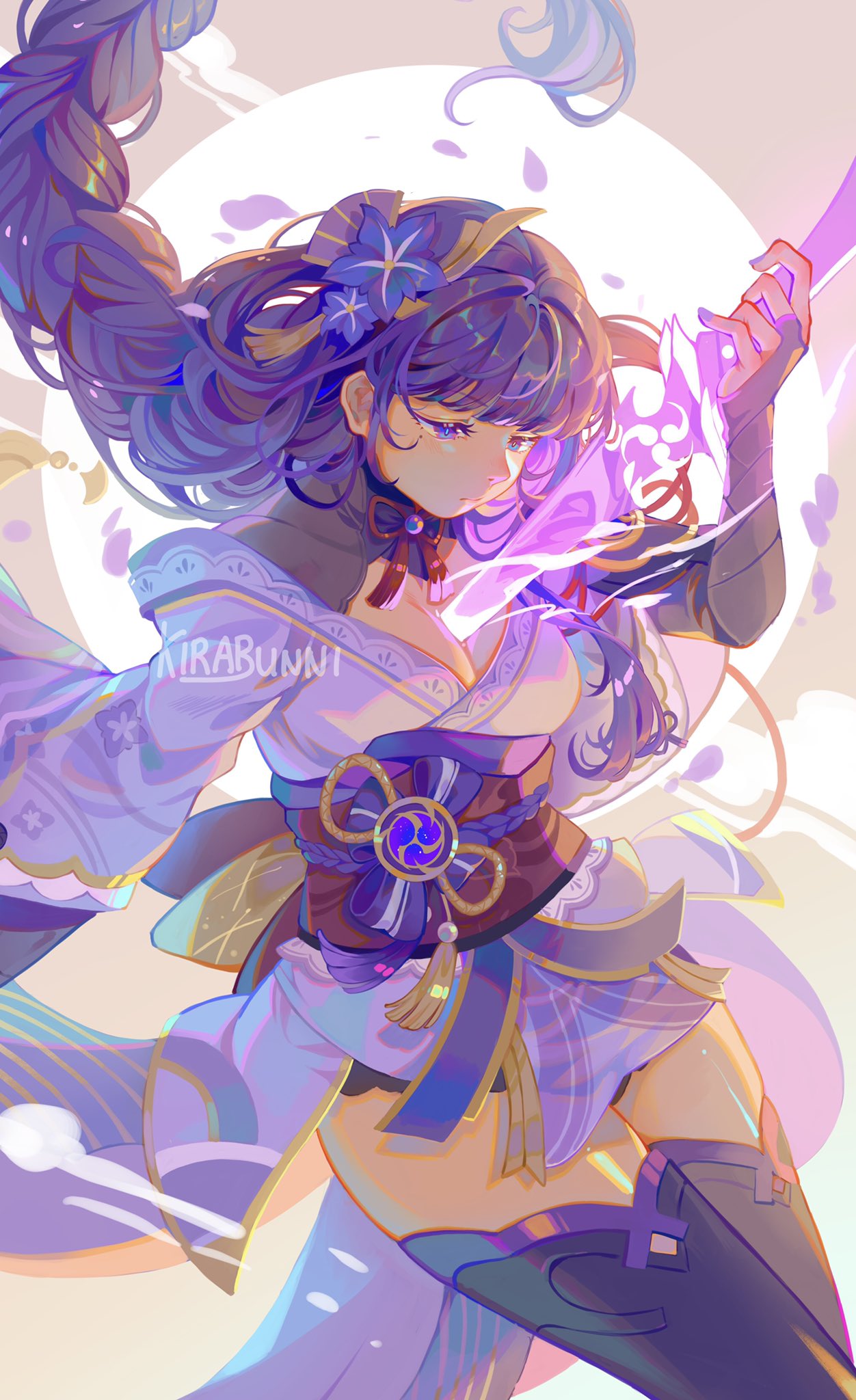 The Big ImageBoard (TBIB) - 1girl blue flower braid breasts bridal ...