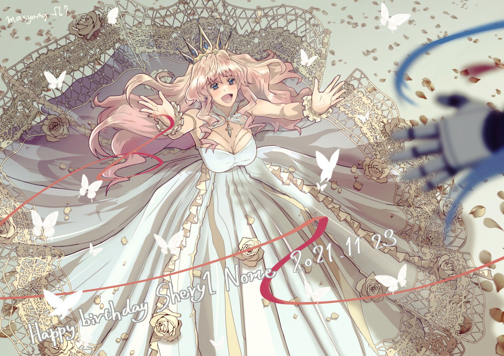 The Big ImageBoard (TBIB) - 1girl arms up bare shoulders blue eyes breasts bug butterfly ...