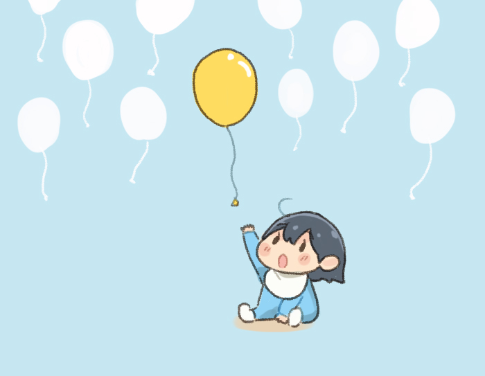 The Big ImageBoard (TBIB) - 1girl aged down ahoge arm up baby balloon ...