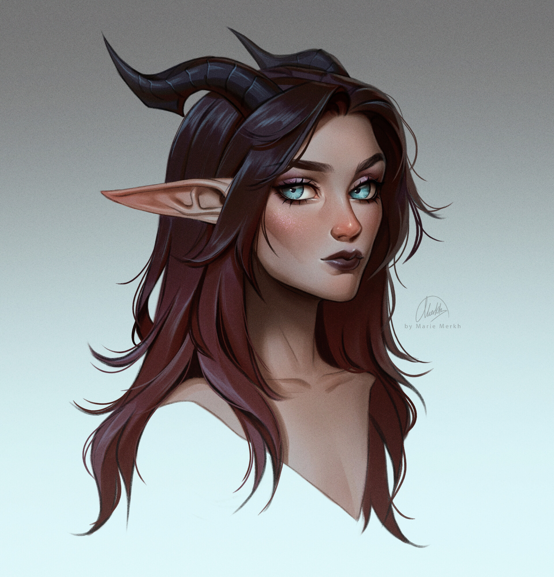 The Big ImageBoard (TBIB) - artist name black horn blue eyes brown hair brown lips bust portrait ...