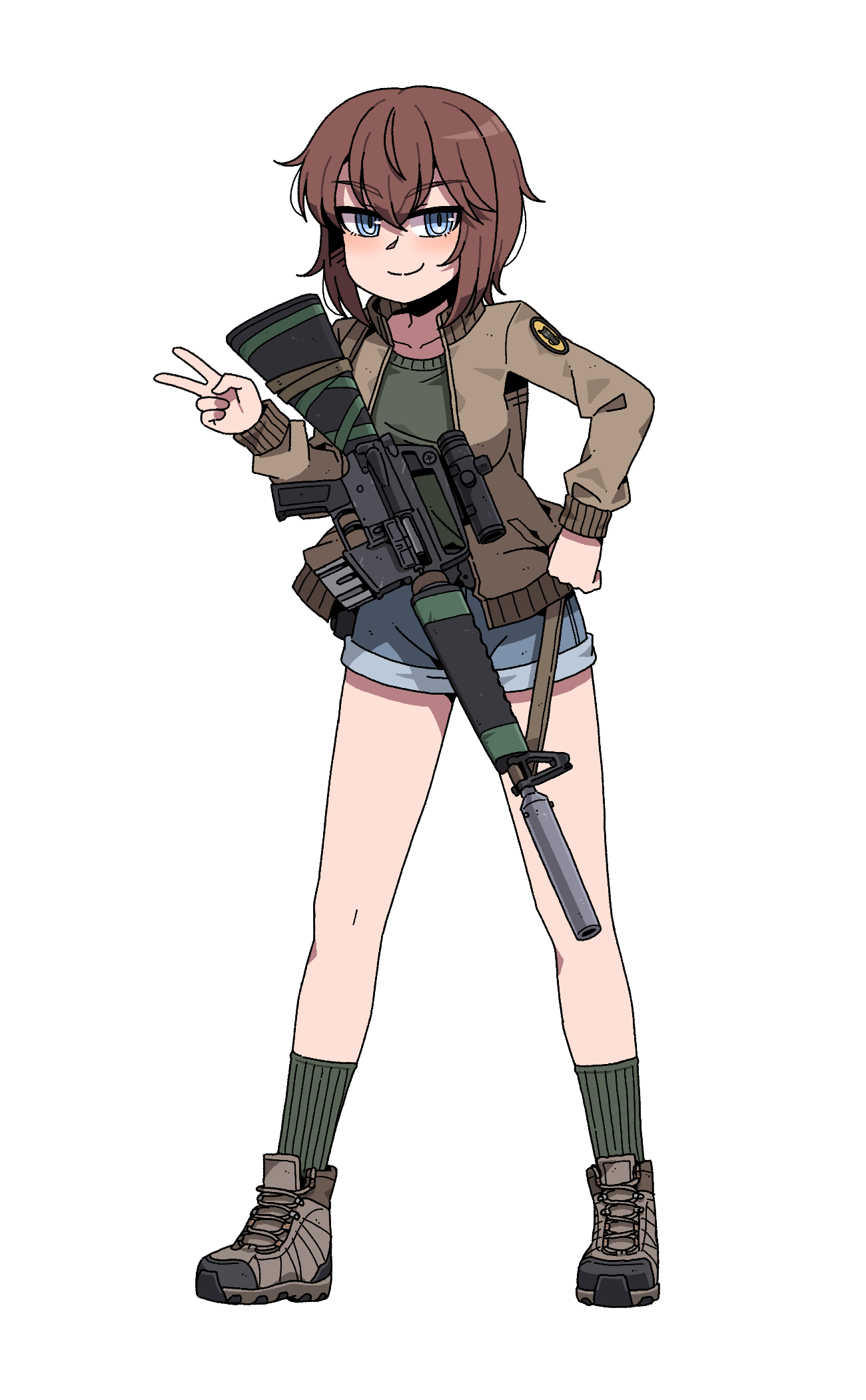The Big ImageBoard (TBIB) - 1girl assault rifle breasts briar (gamingsentry) brown hair brown ...