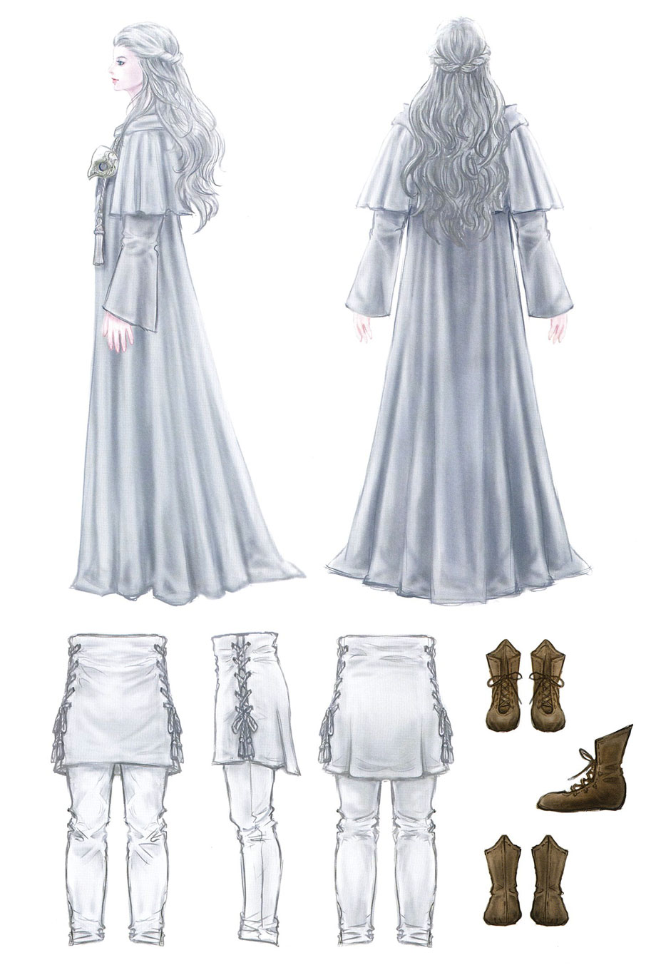 The Big ImageBoard (TBIB) - 1girl blue eyes braid brown footwear capelet concept art cross-laced ...