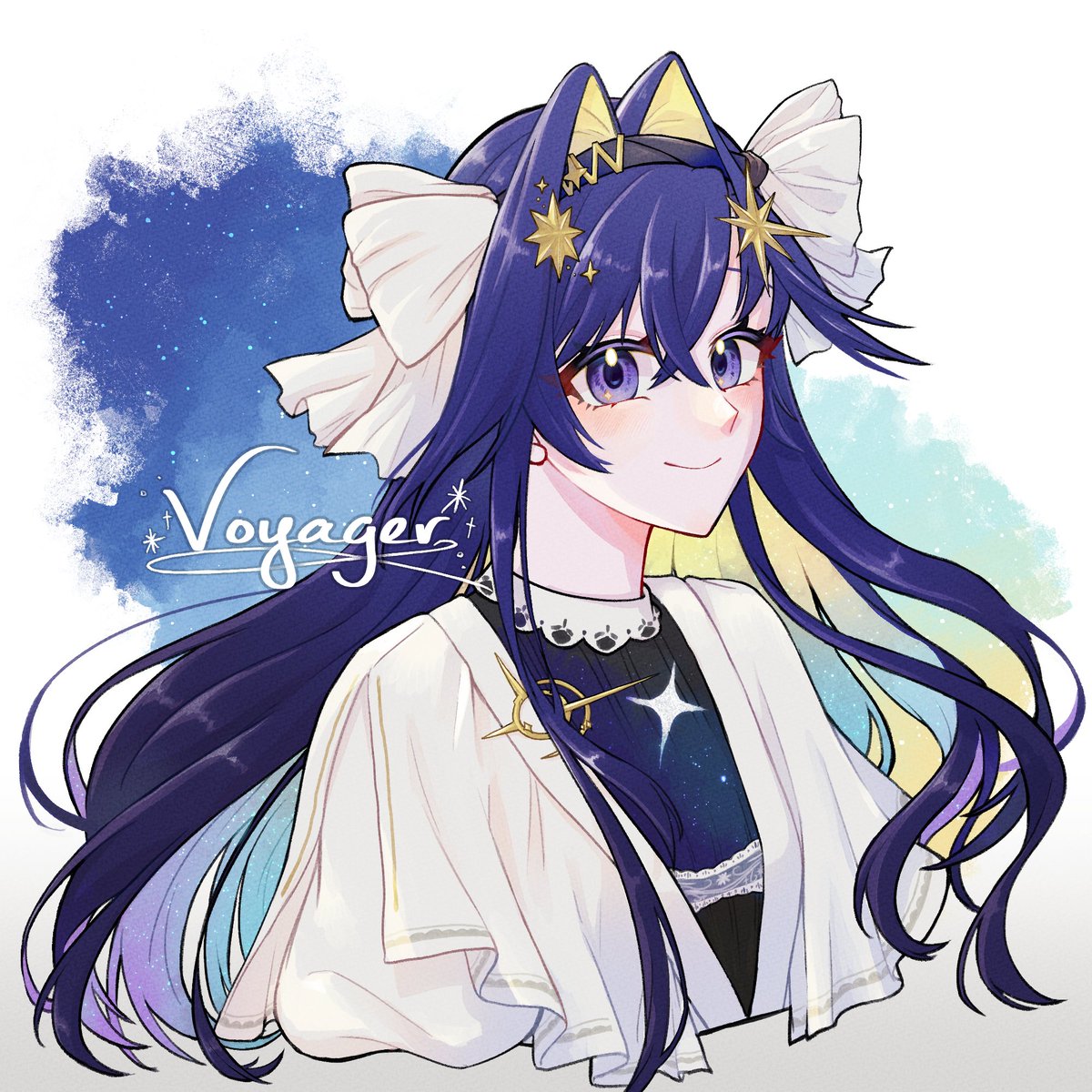 The Big ImageBoard (TBIB) - 1girl black hairband blonde hair blue background blue eyes blue hair ...