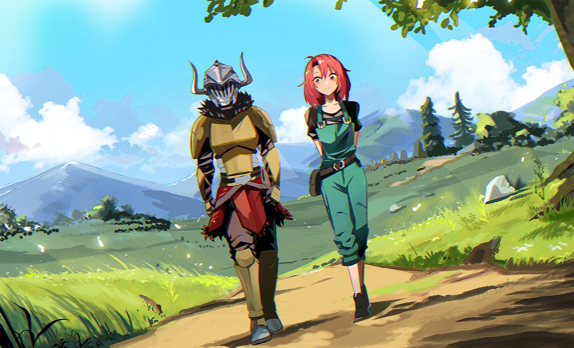 The Big ImageBoard (TBIB) - 1boy 1girl ahoge armor bag black footwear breasts cow girl (goblin ...