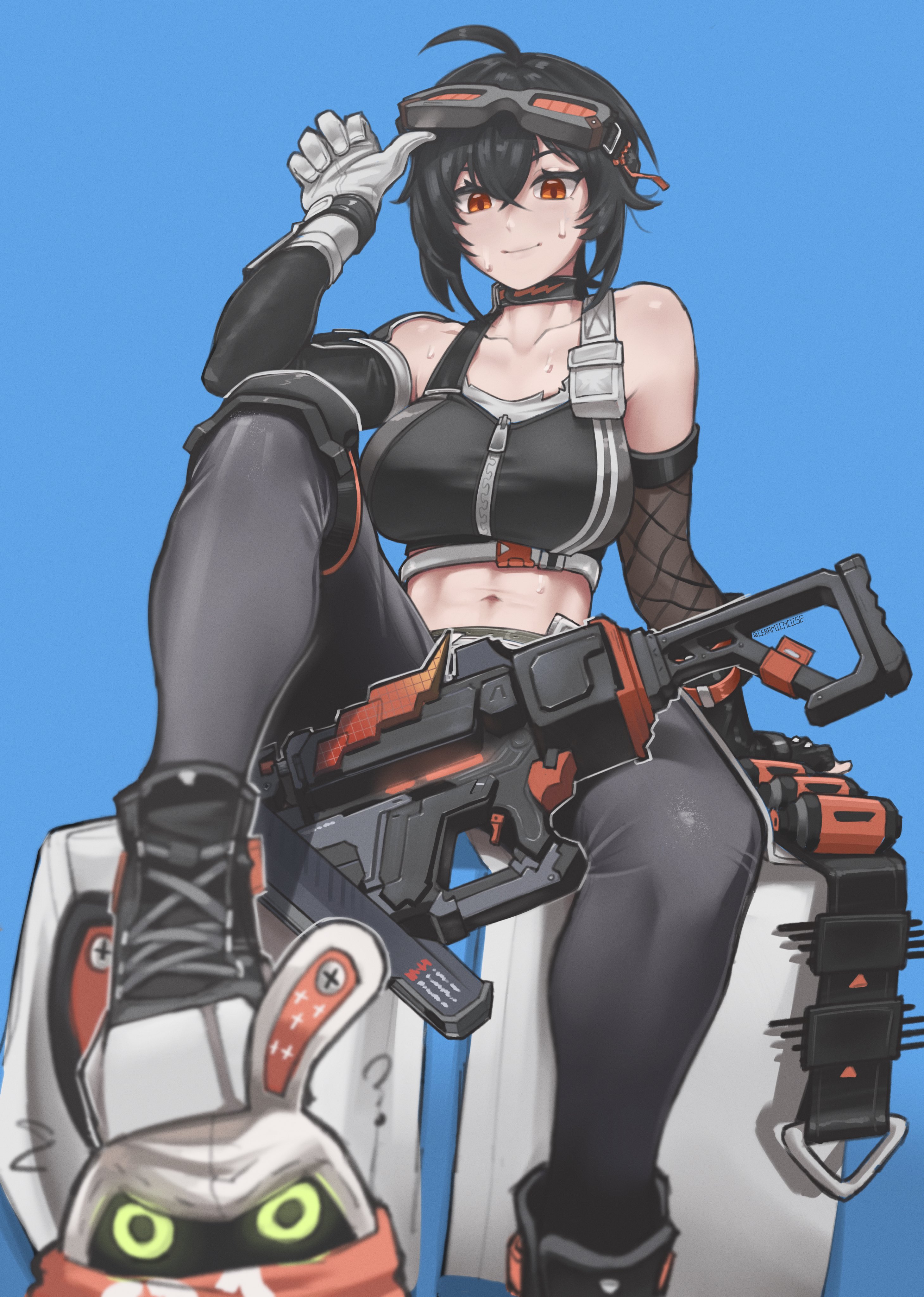 The Big ImageBoard (TBIB) - 1girl 1other ? abs absurdres ahoge bare shoulders belt black belt ...