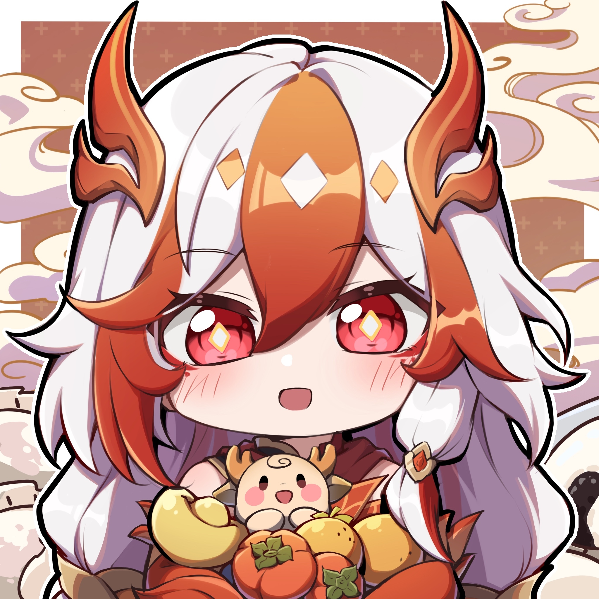 The Big ImageBoard (TBIB) - 1girl blush chibi food fruit fu hua fu hua ...