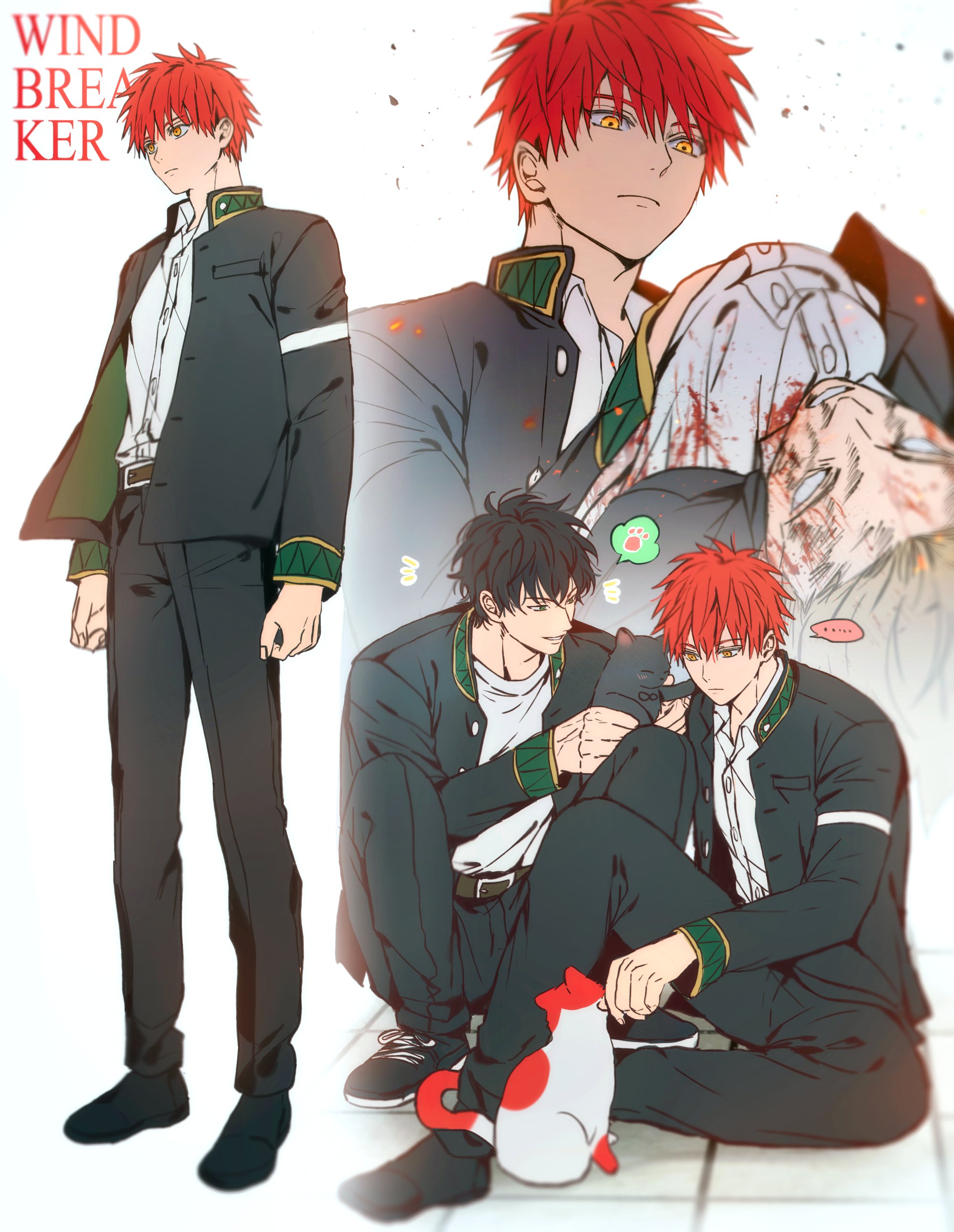 The Big ImageBoard (TBIB) - 2boys absurdres belt black footwear black hair black jacket blood ...