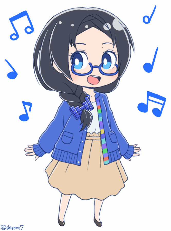 The Big ImageBoard (TBIB) - 1girl :d black footwear black hair blue-framed eyewear blue eyes ...