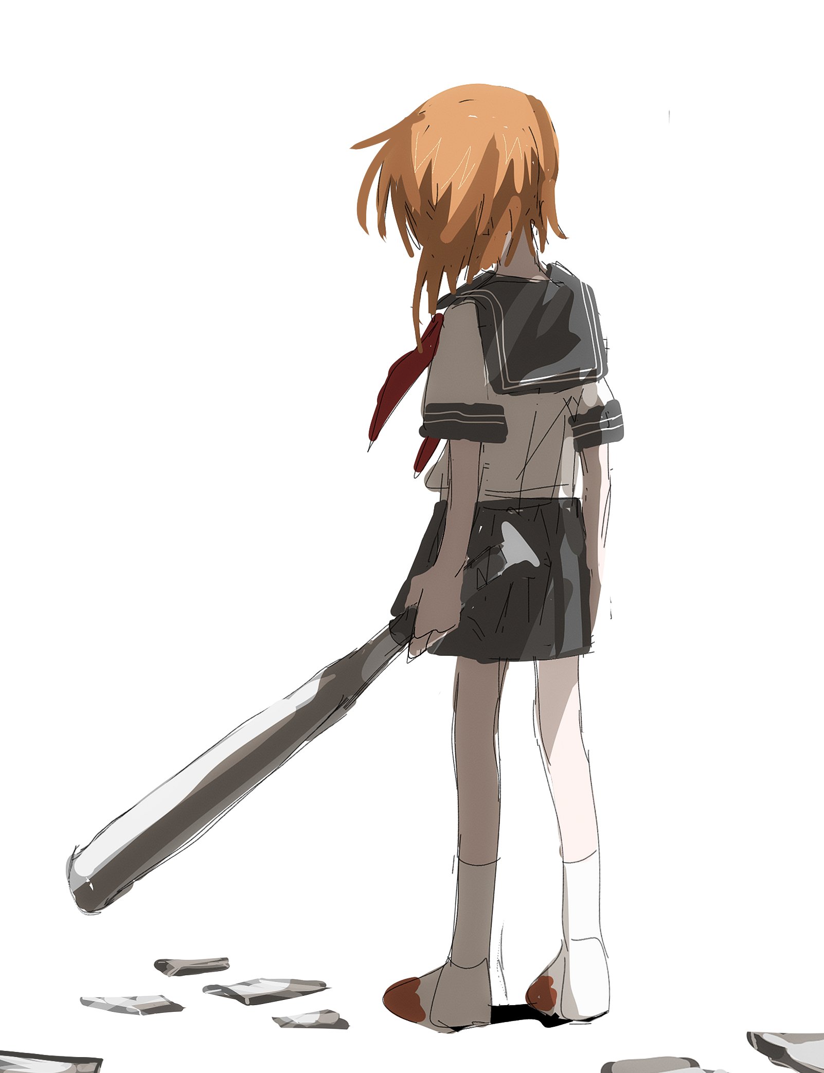 The Big ImageBoard (TBIB) - 1girl aku3taga0wa1 baseball bat blood blood on shoes brown hair ...
