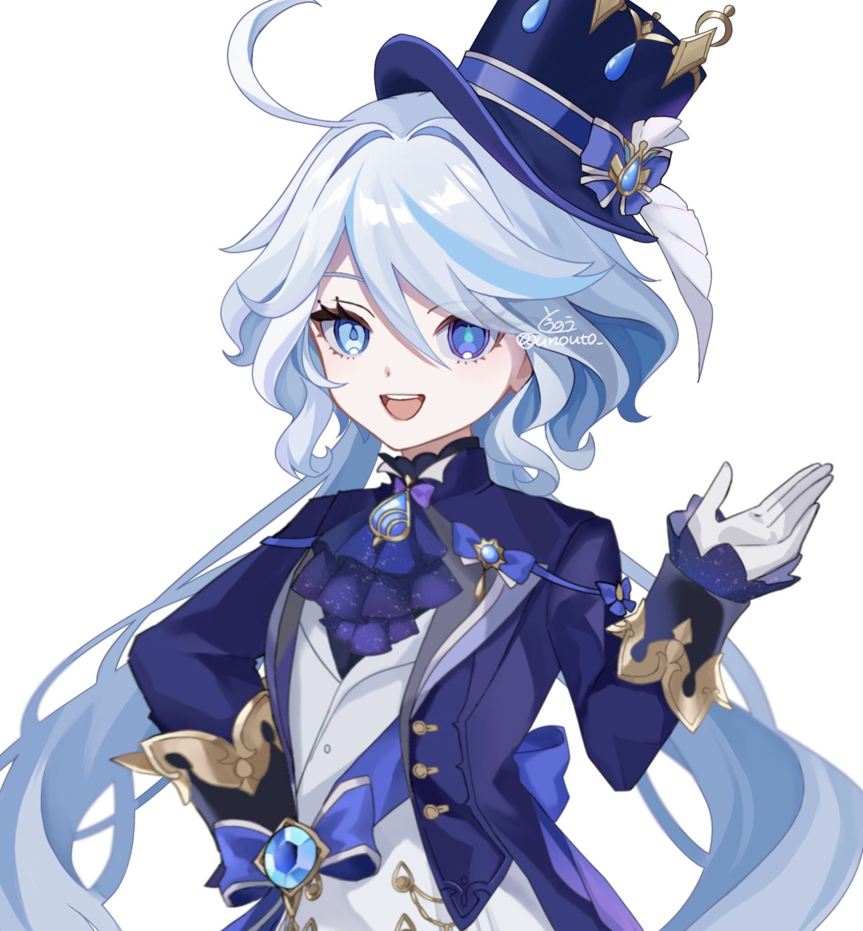 The Big ImageBoard (TBIB) - 1girl :d ahoge ascot blue ascot blue eyes blue hair blue hat blue ...