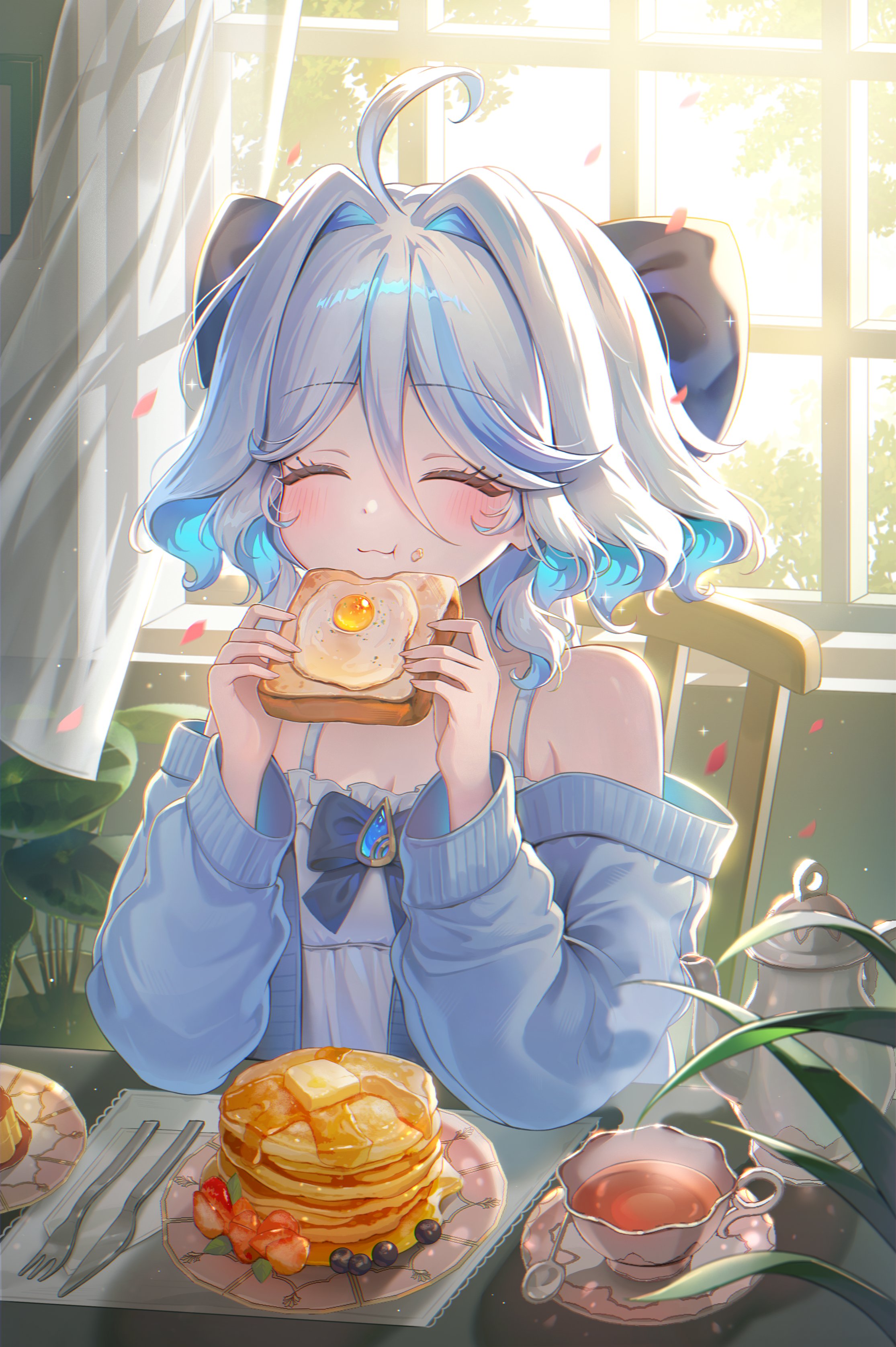 The Big ImageBoard (TBIB) - 1girl ^ ^ absurdres ahoge alternate costume bare shoulders blue bow ...