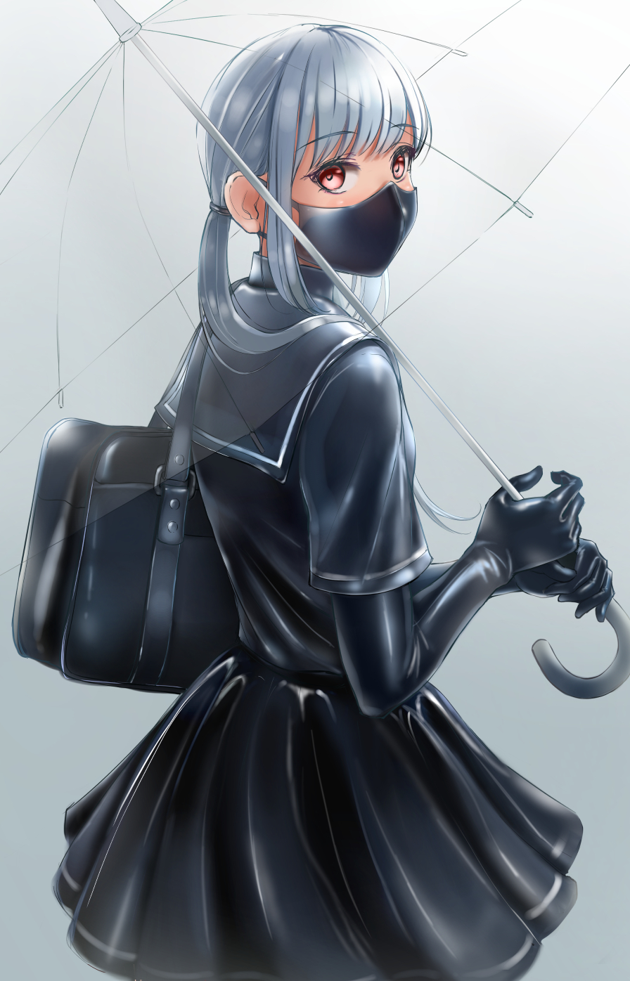 The Big ImageBoard (TBIB) - 1girl ameya bag black gloves black sailor collar black serafuku ...