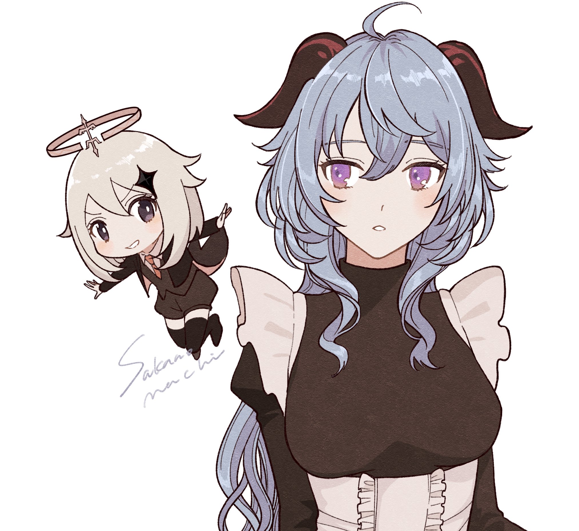 The Big ImageBoard (TBIB) - 2girls ahoge alternate costume apron bangs black dress black jacket ...