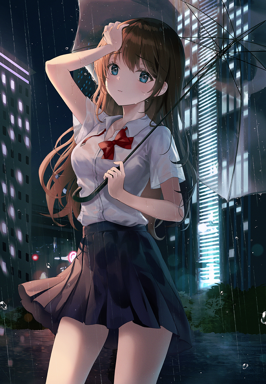 The Big Imageboard Tbib 1girl Black Skirt Blue Eyes Blush Bow