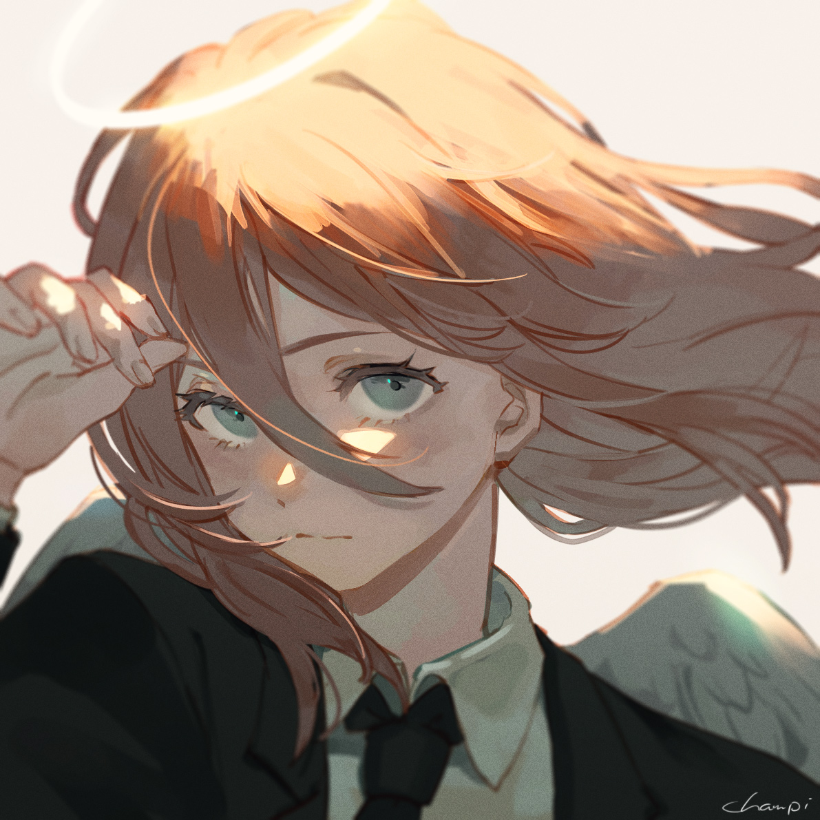 The Big ImageBoard (TBIB) - 1boy androgynous angel devil (chainsaw man) arm up artist name black ...