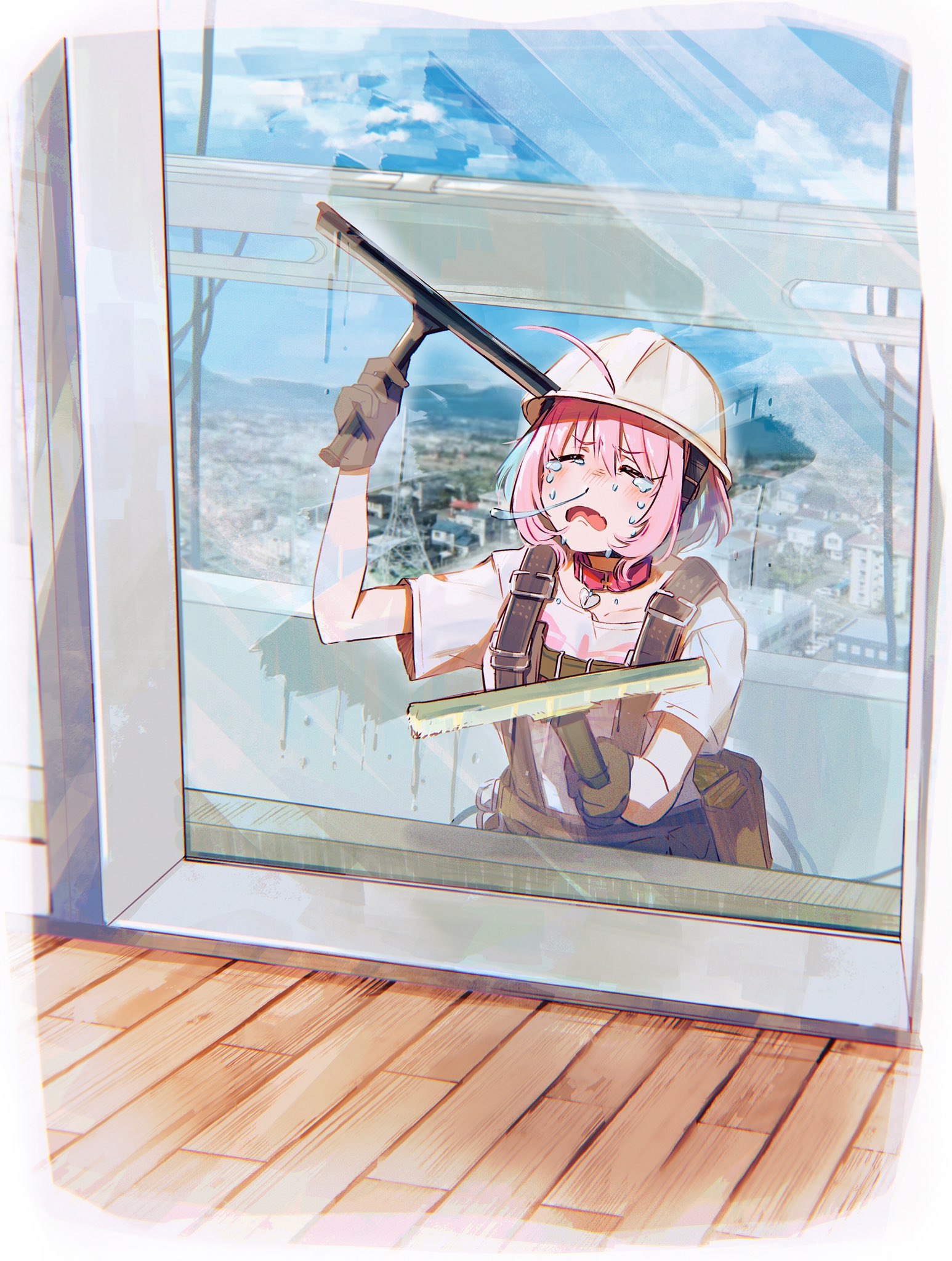 The Big ImageBoard (TBIB) - 1girl ahoge blue hair blue sky blurry blurry background brown gloves ...