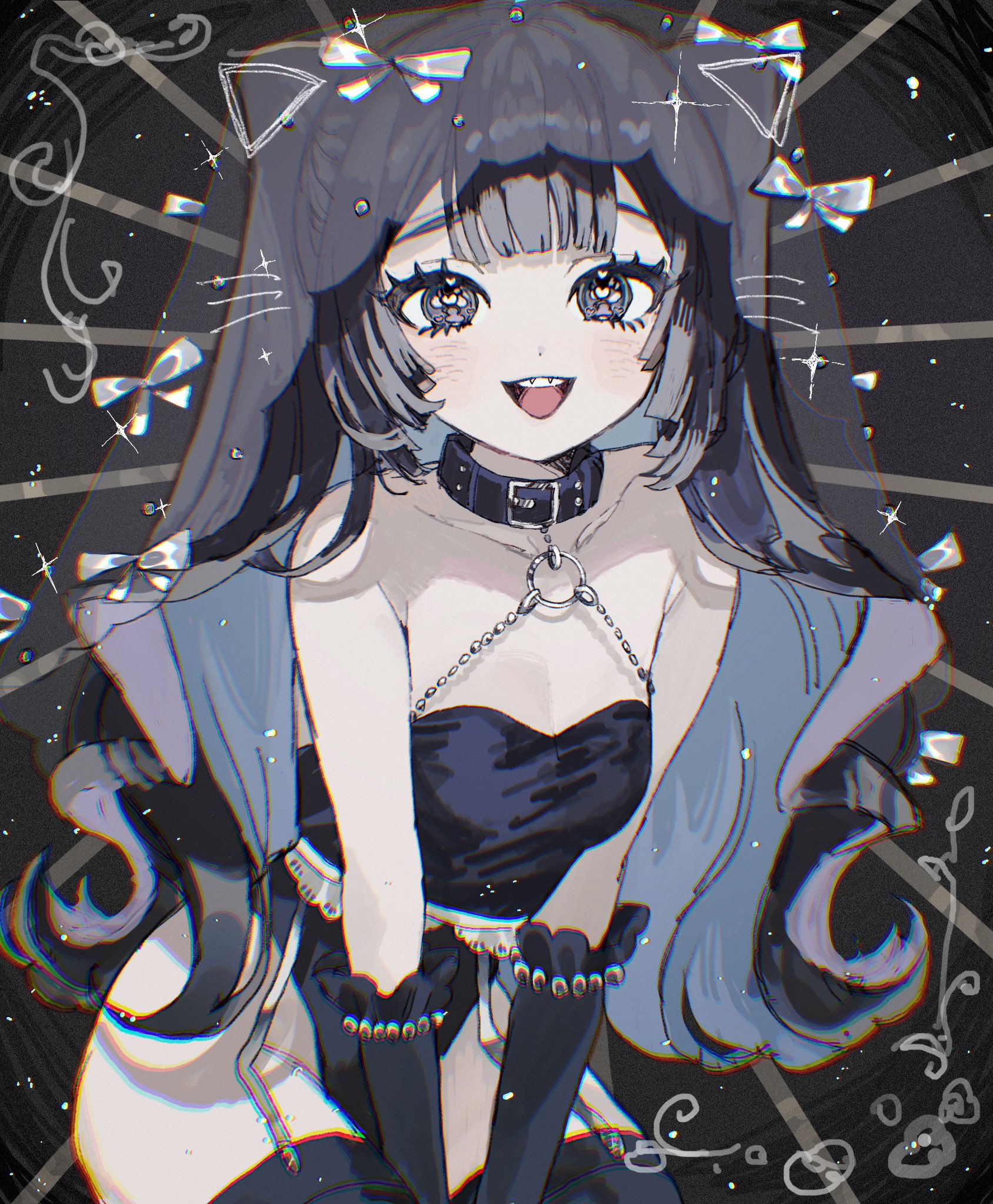 The Big ImageBoard (TBIB) - 1girl black background black eyes black hair black shirt black ...