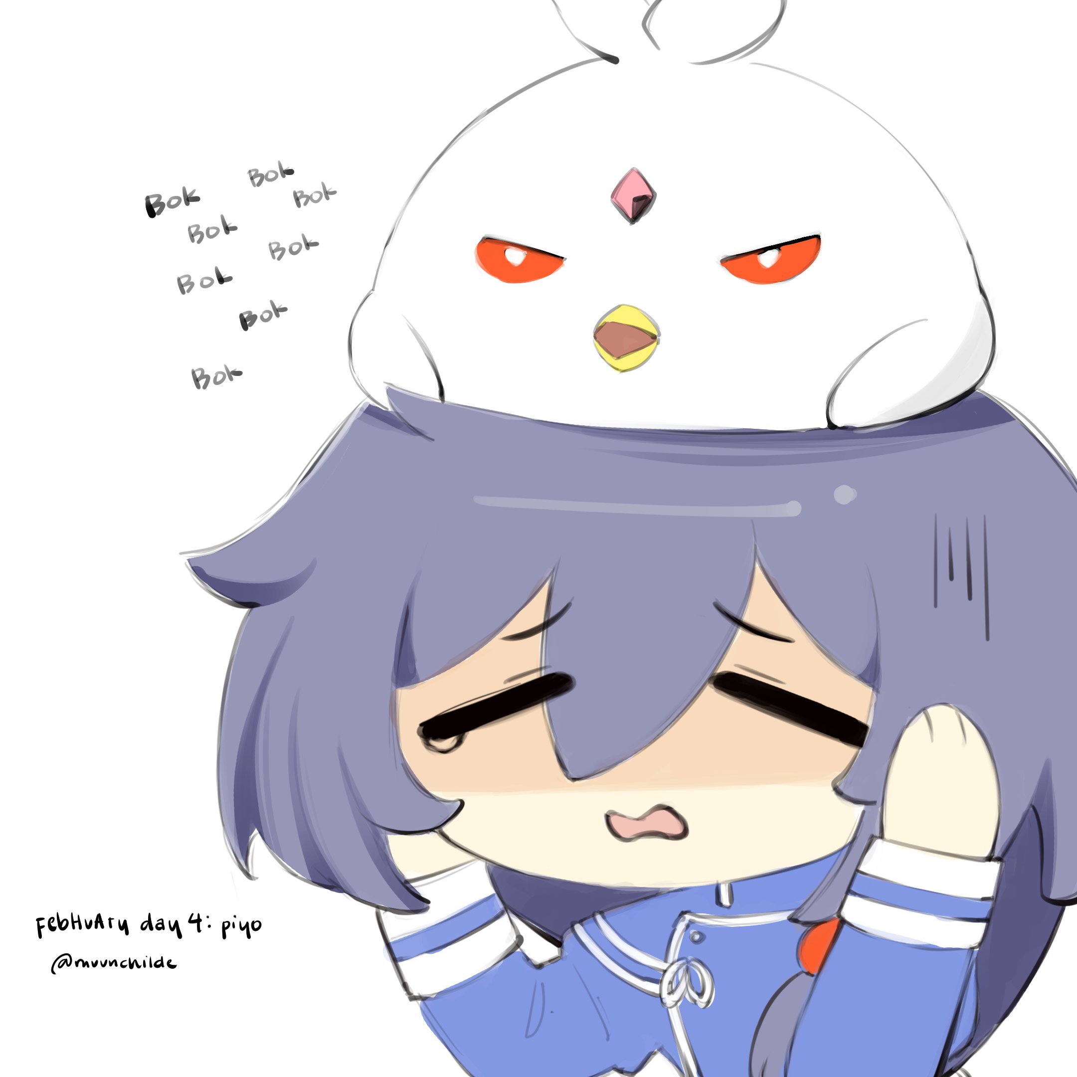 The Big ImageBoard (TBIB) - 1girl animal on head blue hair chibi ...