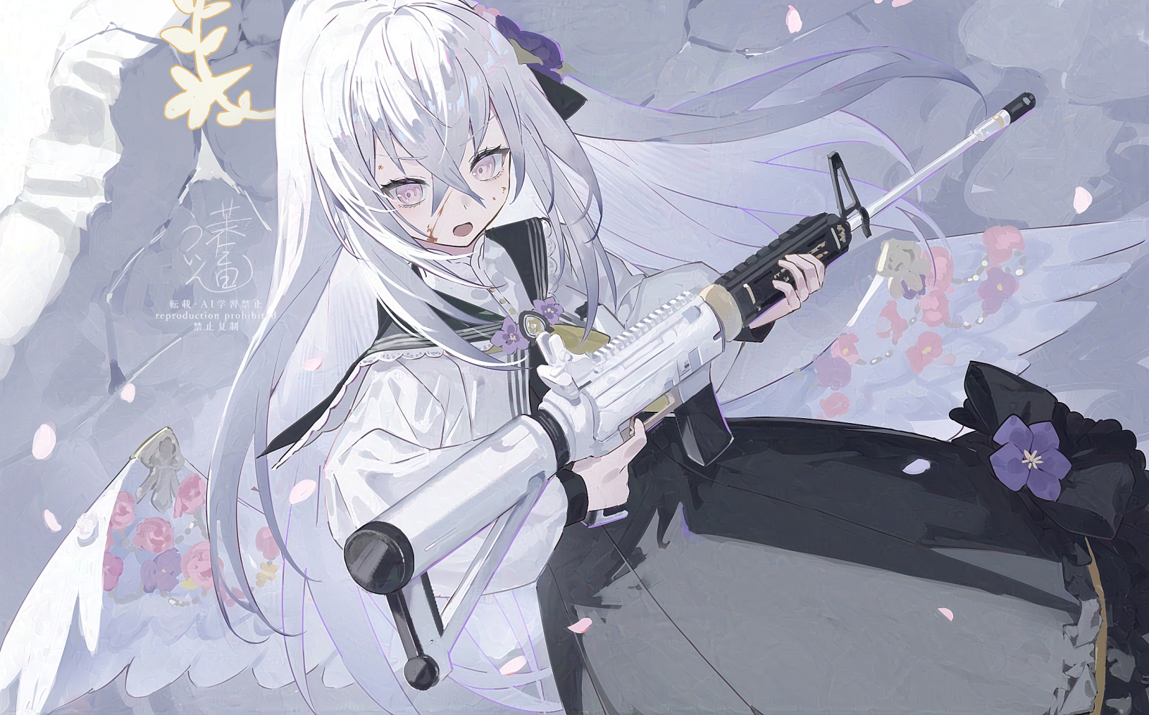The Big Imageboard Tbib 1girl 3pel1 Angel Wings Assault Rifle Azusa