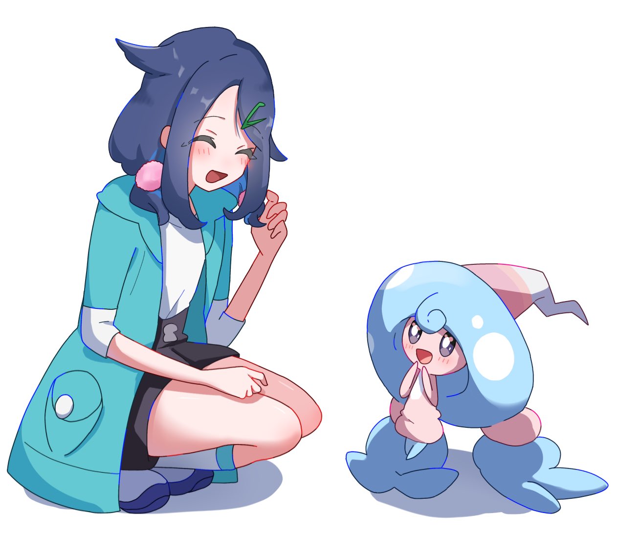 The Big ImageBoard (TBIB) - 1girl ahoge black hair black shorts blue eyes blue hair blush closed ...